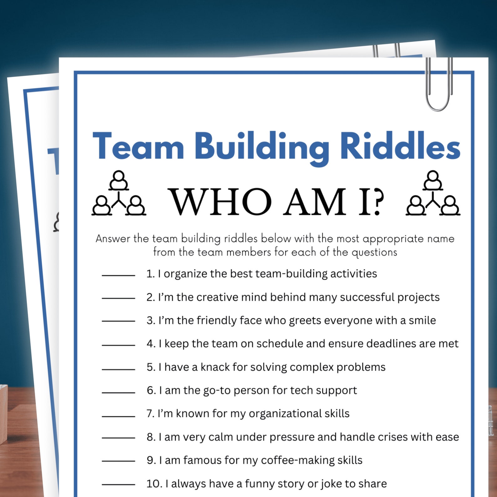 Team Building Games, Who Am I Riddles, Team Building Trivia, Party ...