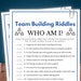 Team Building Games, Who Am I Riddles, Team Building Trivia, Party ...