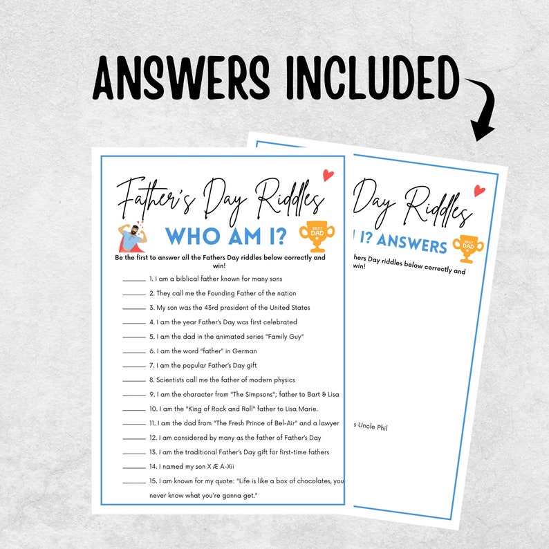 Fathers Day Games, Who Am I Riddles, Fathers Day Riddles, Fathers Day ...