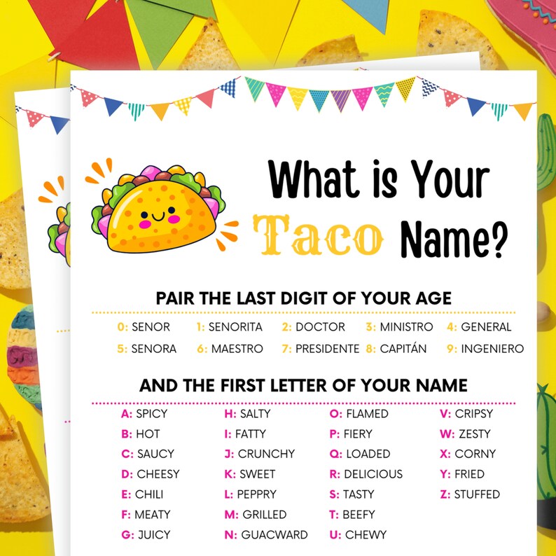 Taco Party Games, What is Your Taco Name?, Taco Games, Taco Tuesday ...