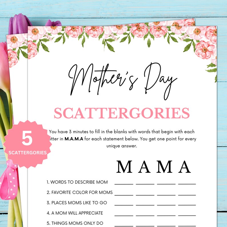 Mothers Day Games, Scattergories, Mothers Day Party Games for Kids ...