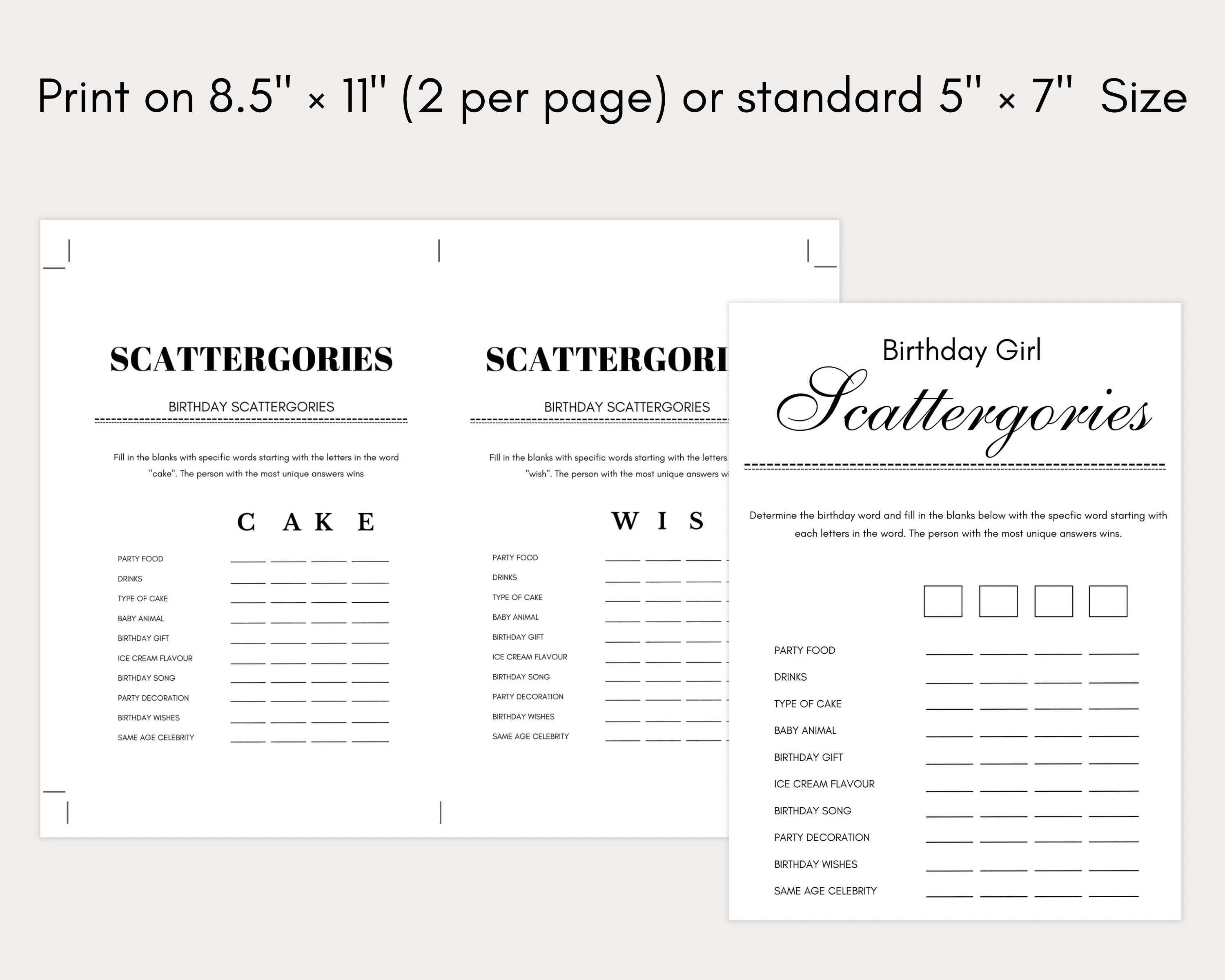 Birthday Scattergories, Birthday Games, Printable Birthday ...