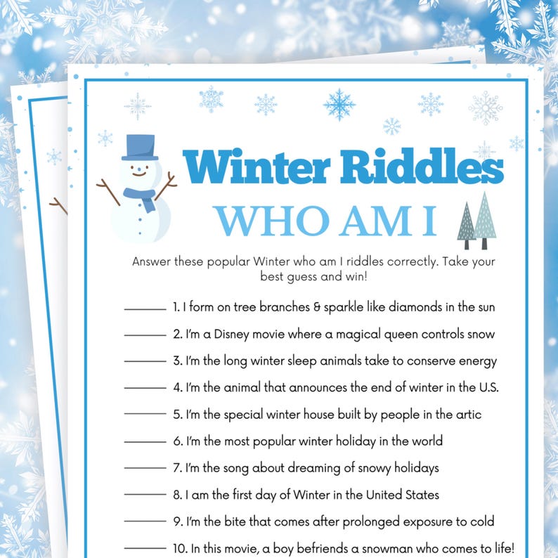 Winter Games, Who Am I Riddles, Winter Party Games, Winter Games for ...