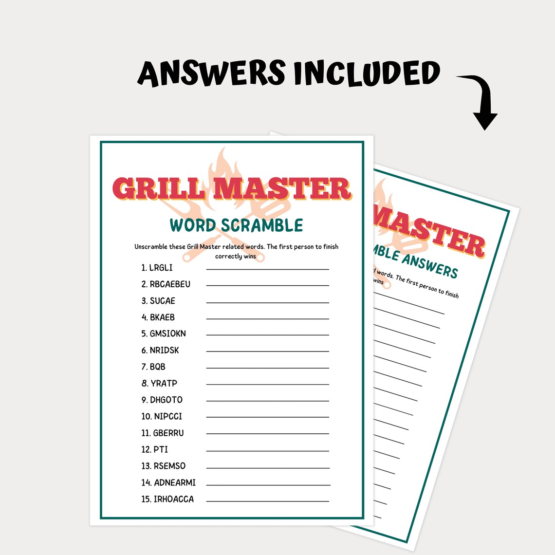 Grill Master Games, Word Scramble, BBQ Party Games, Summer Games, Grill ...