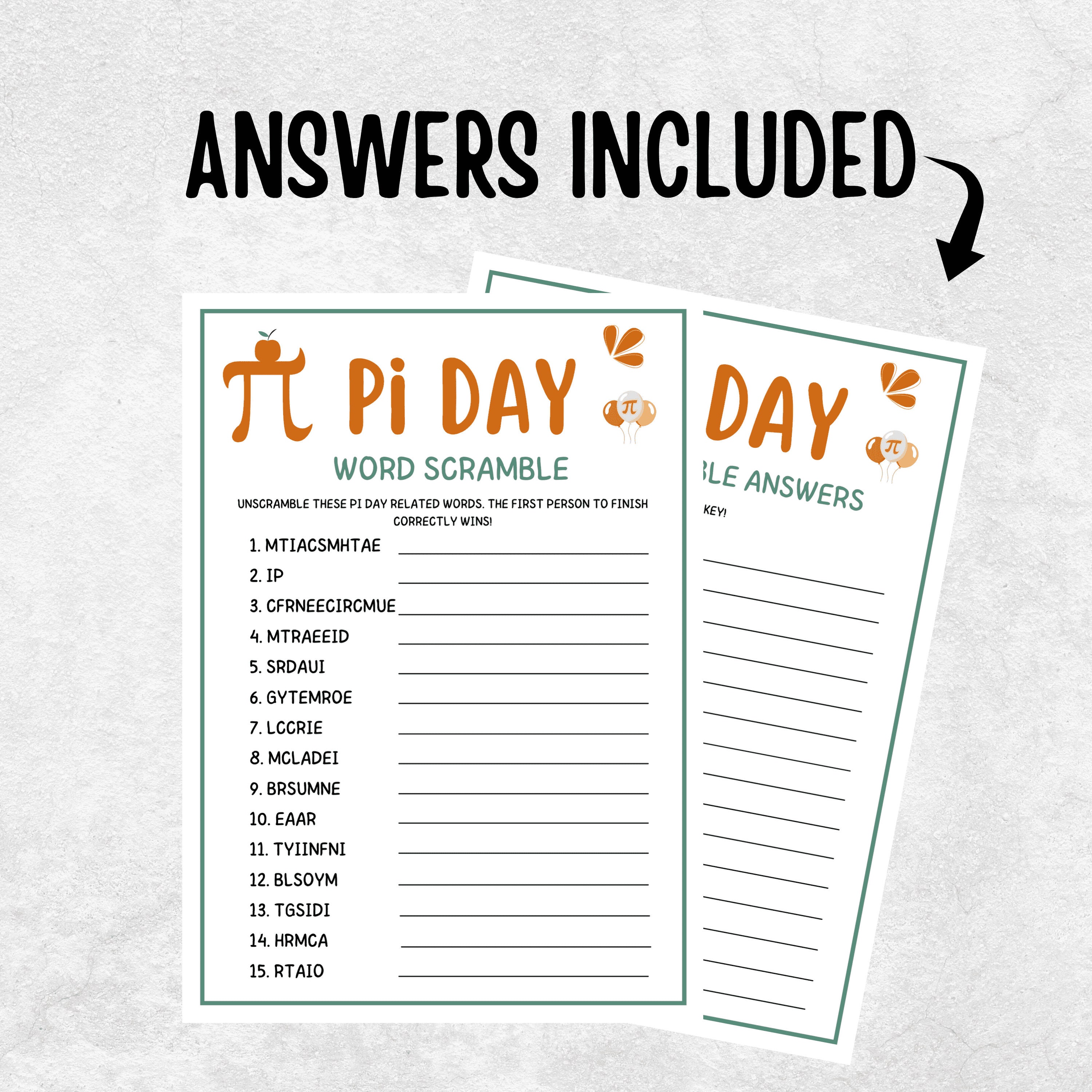 Pi Day Games, Pi Day Word Scramble, Pi Day Game for Kids, Pi Day ...