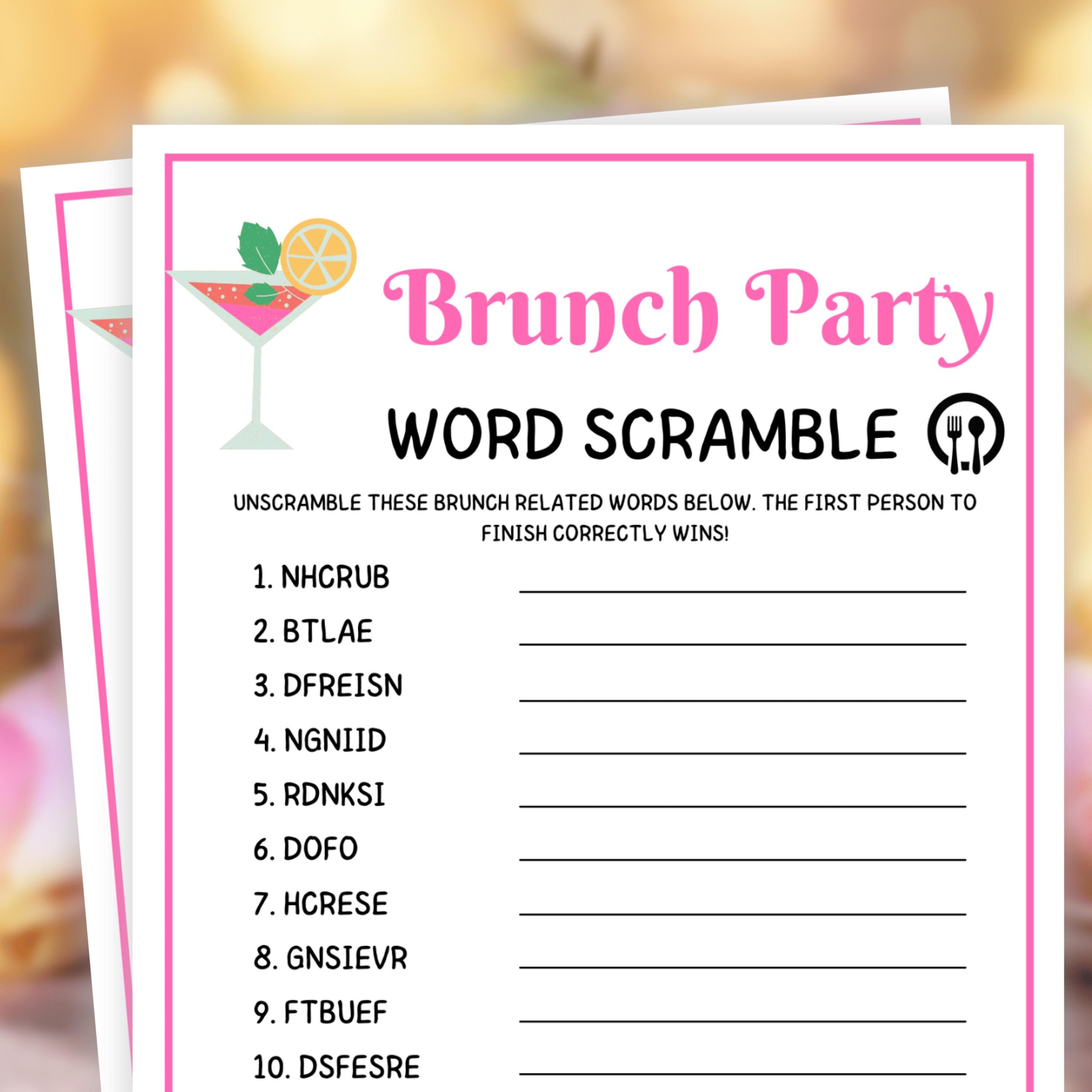 Brunch Party Games, Word Scramble, Brunch Games, Birthday Brunch Games ...