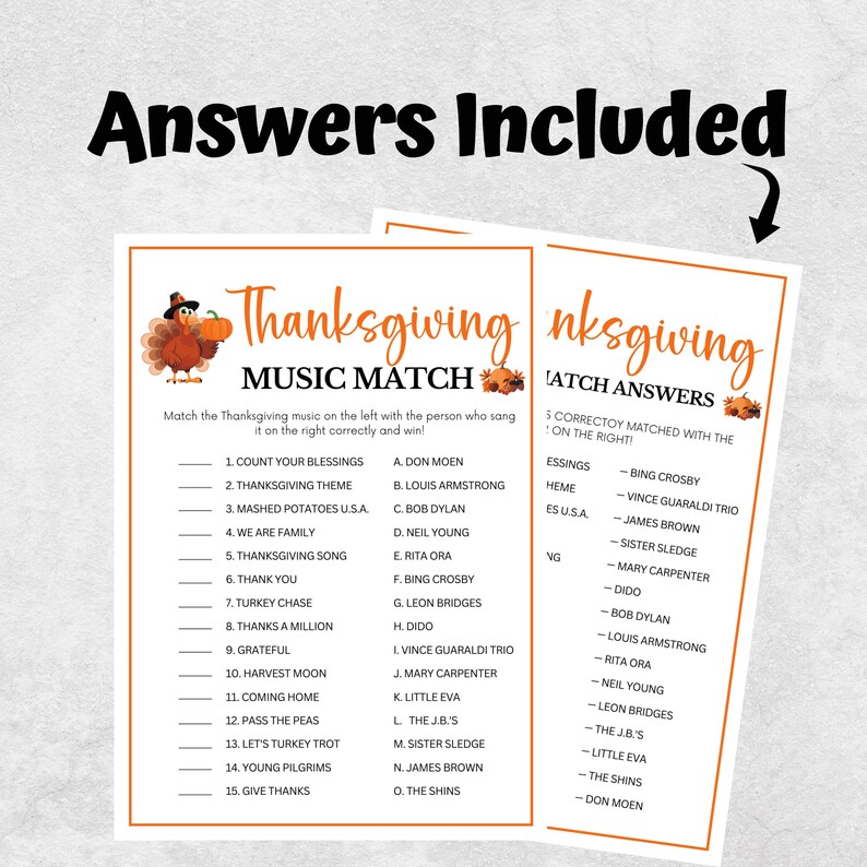 Thanksgiving Games, Music Match Up, Thanksgiving Party Games for Kids ...