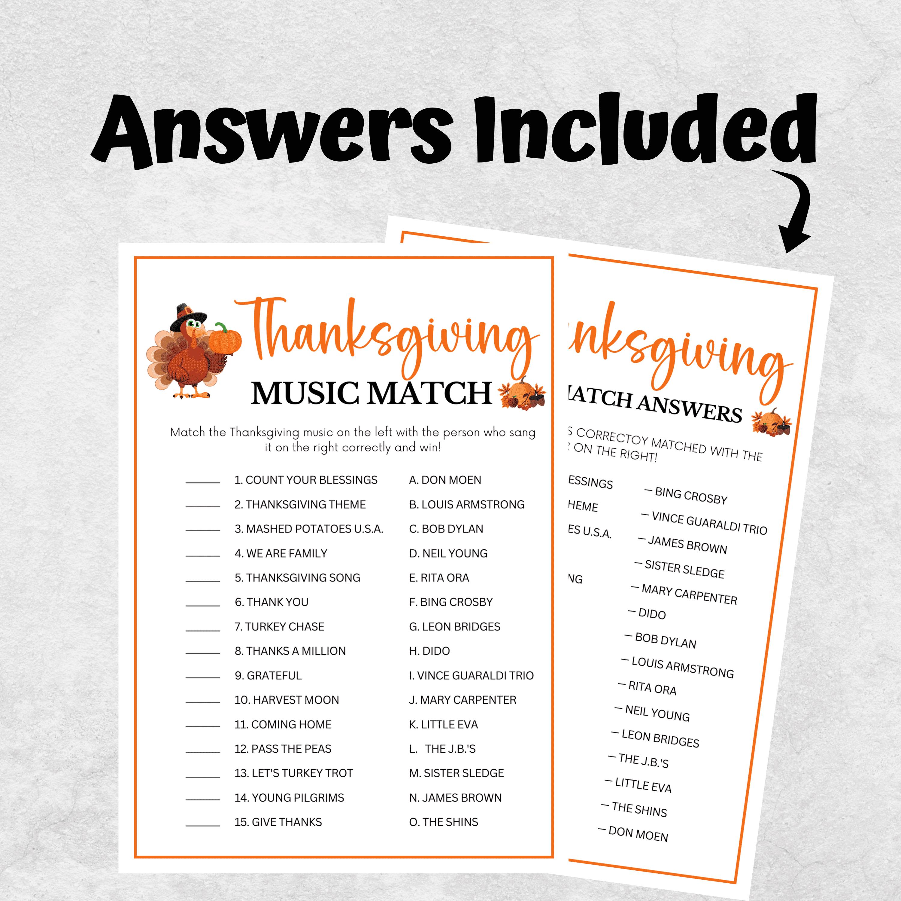 Thanksgiving Games, Music Match Up, Thanksgiving Party Games for Kids ...
