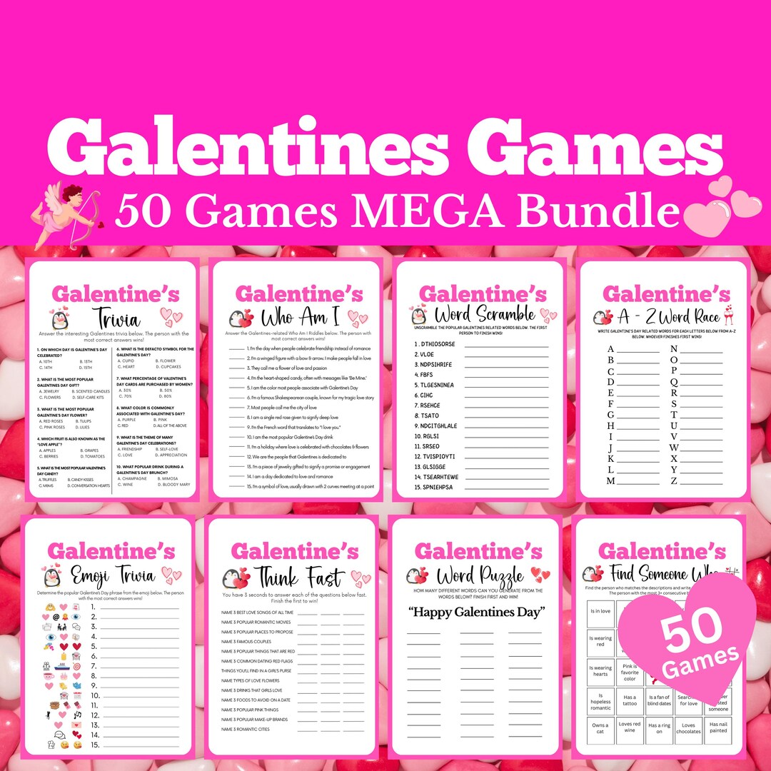Galentines Day Games, 50 Game MEGA Bundle, Galentines Games, Valentines ...