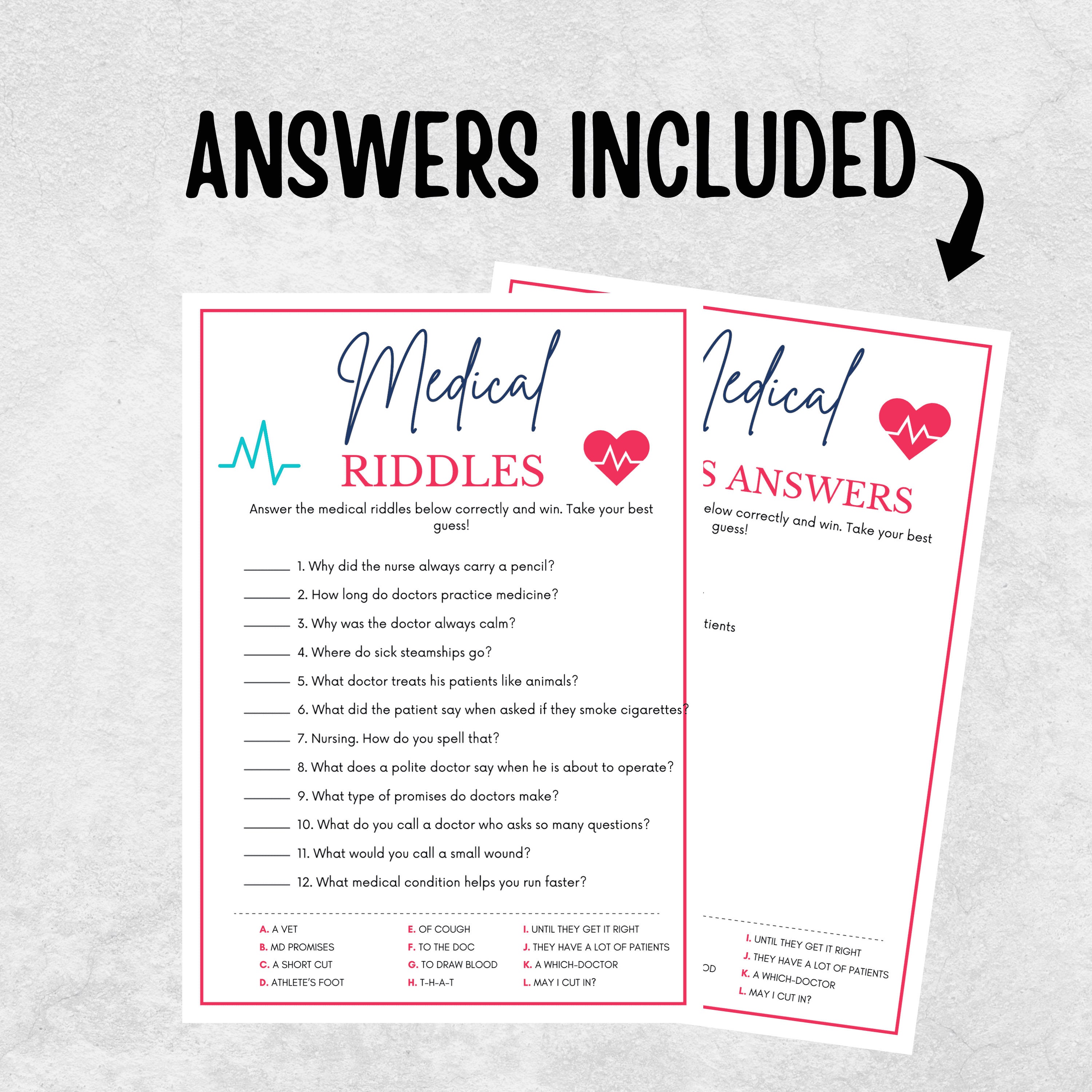 Medical Games, Riddles, Medical Trivia, Medical Party Games, Nurse ...