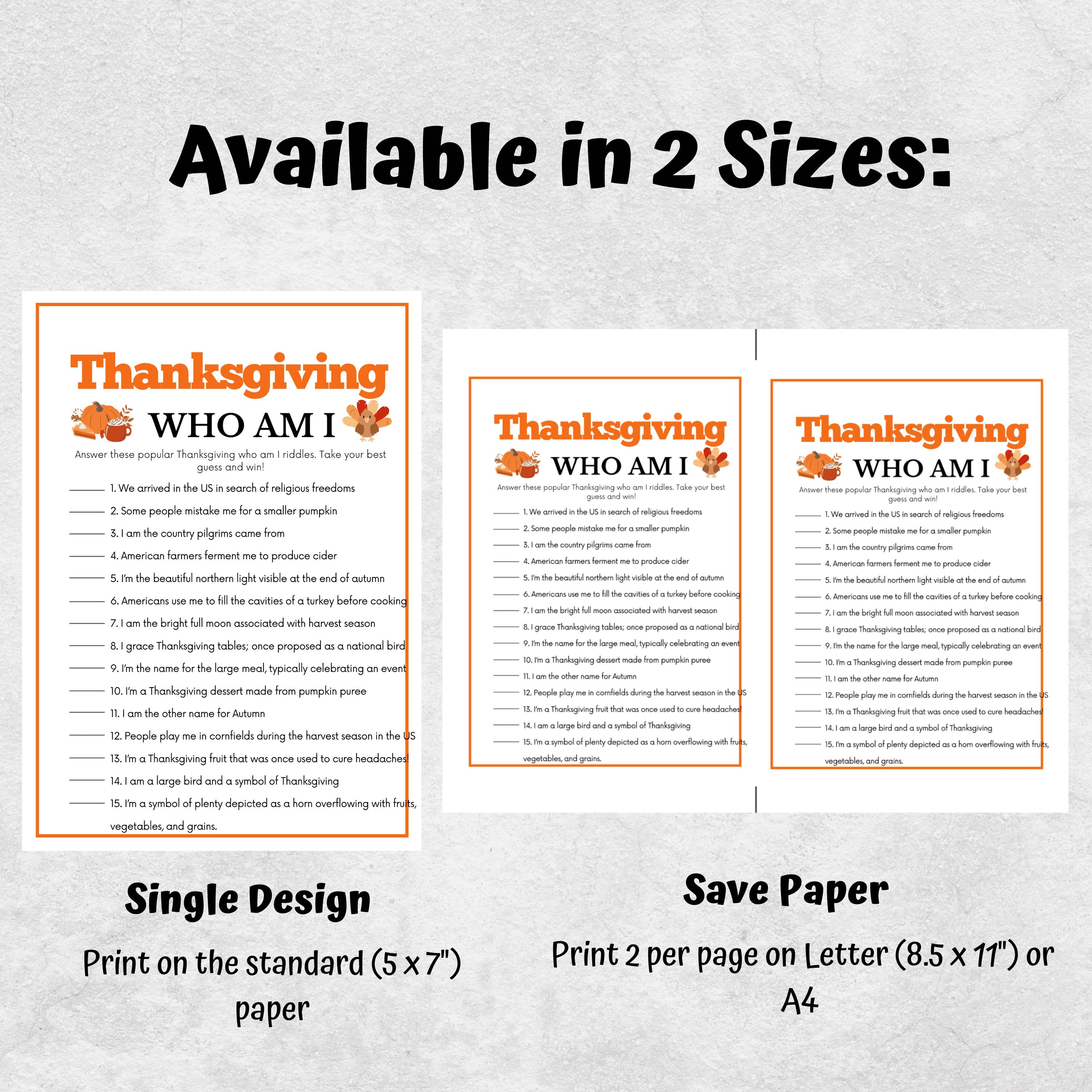 Thanksgiving Games, Who Am I, Thanksgiving Riddles, Printable ...