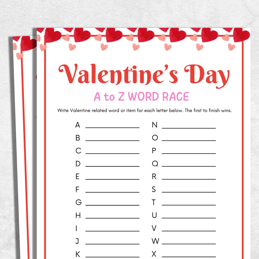 Valentines Games, Valentines A to Z Word Race, Valentine's Day Party ...