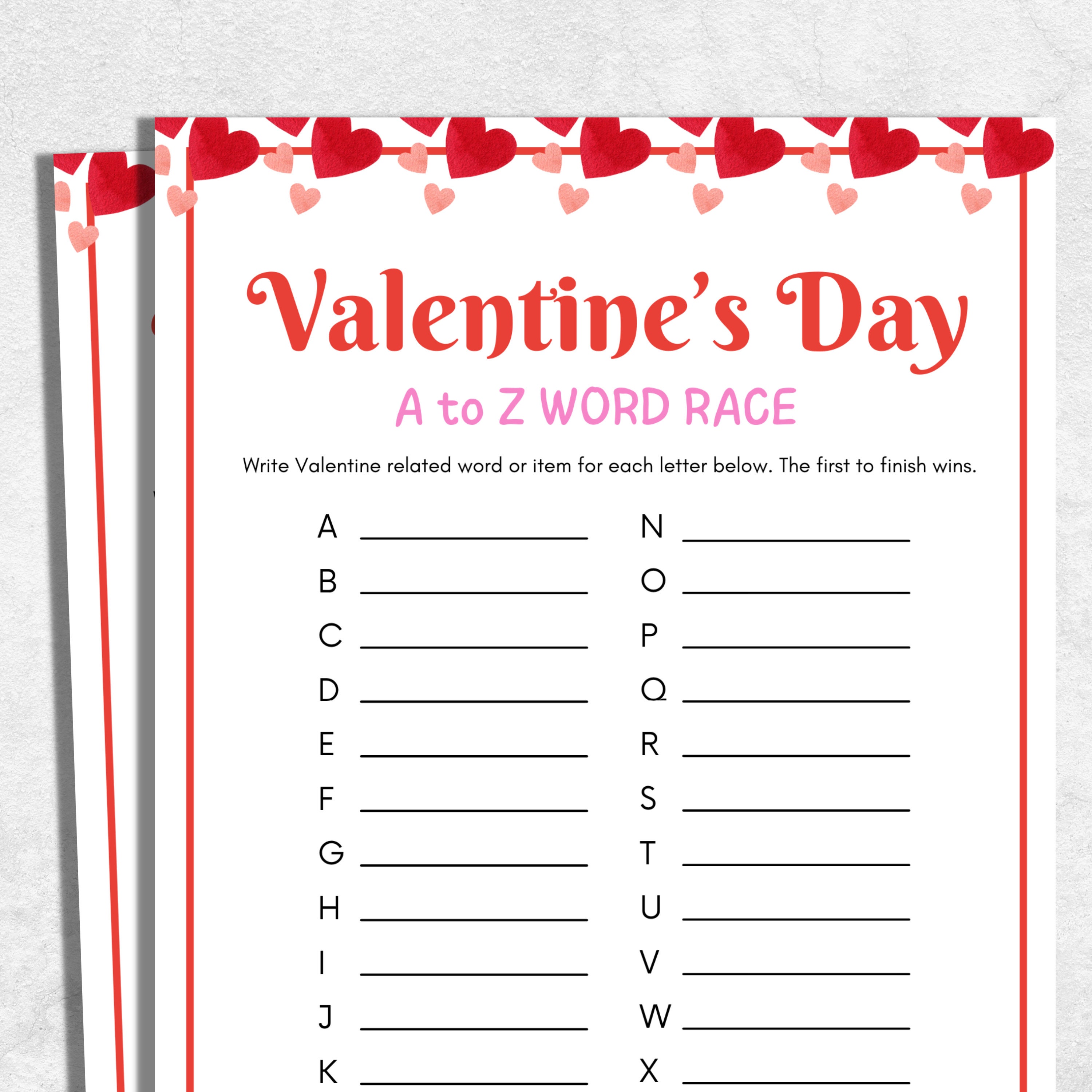 Valentines Games, Valentines A to Z Word Race, Valentine's Day Party ...