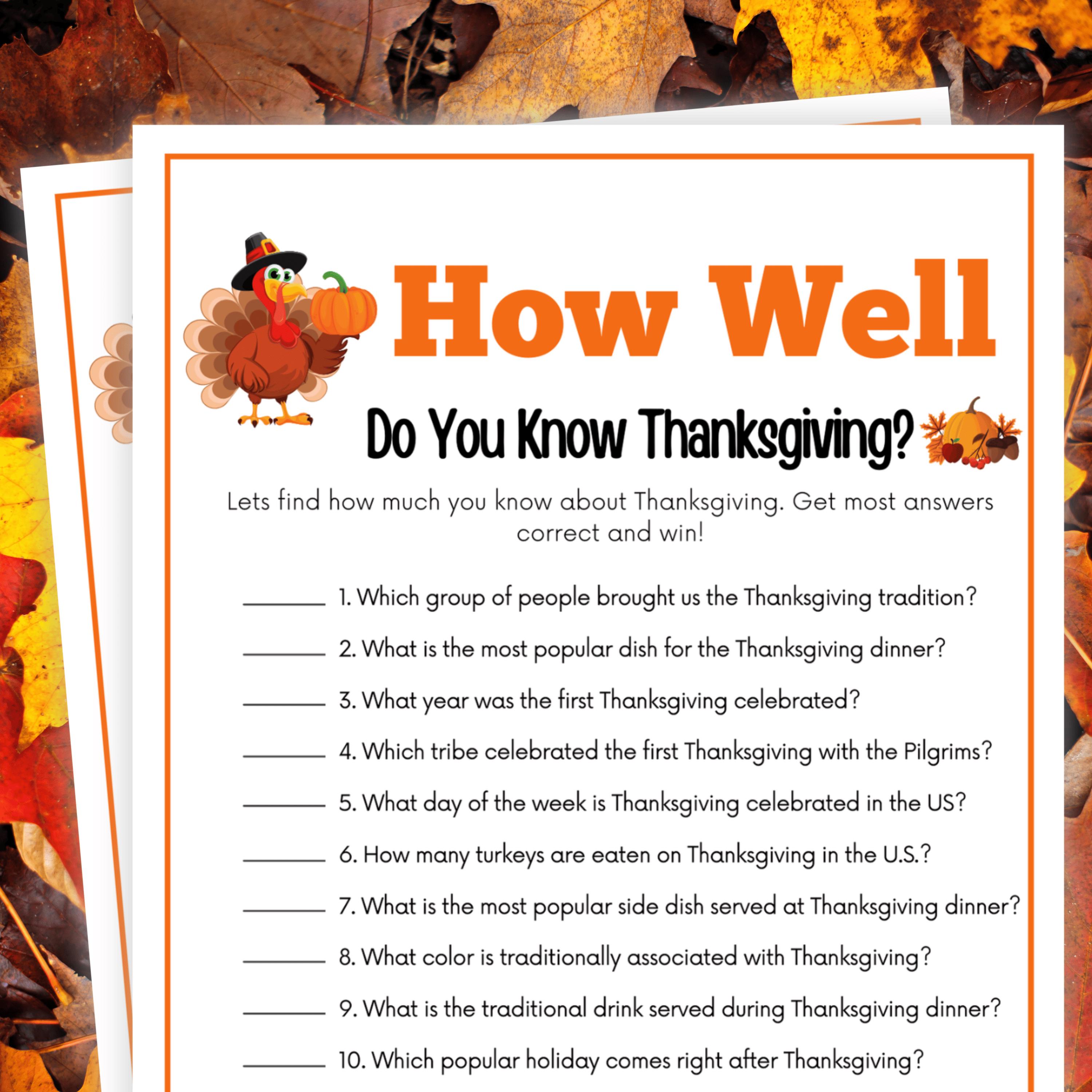 Thanksgiving Games, How Well Do You Know Thanksgiving?, Thanksgiving ...