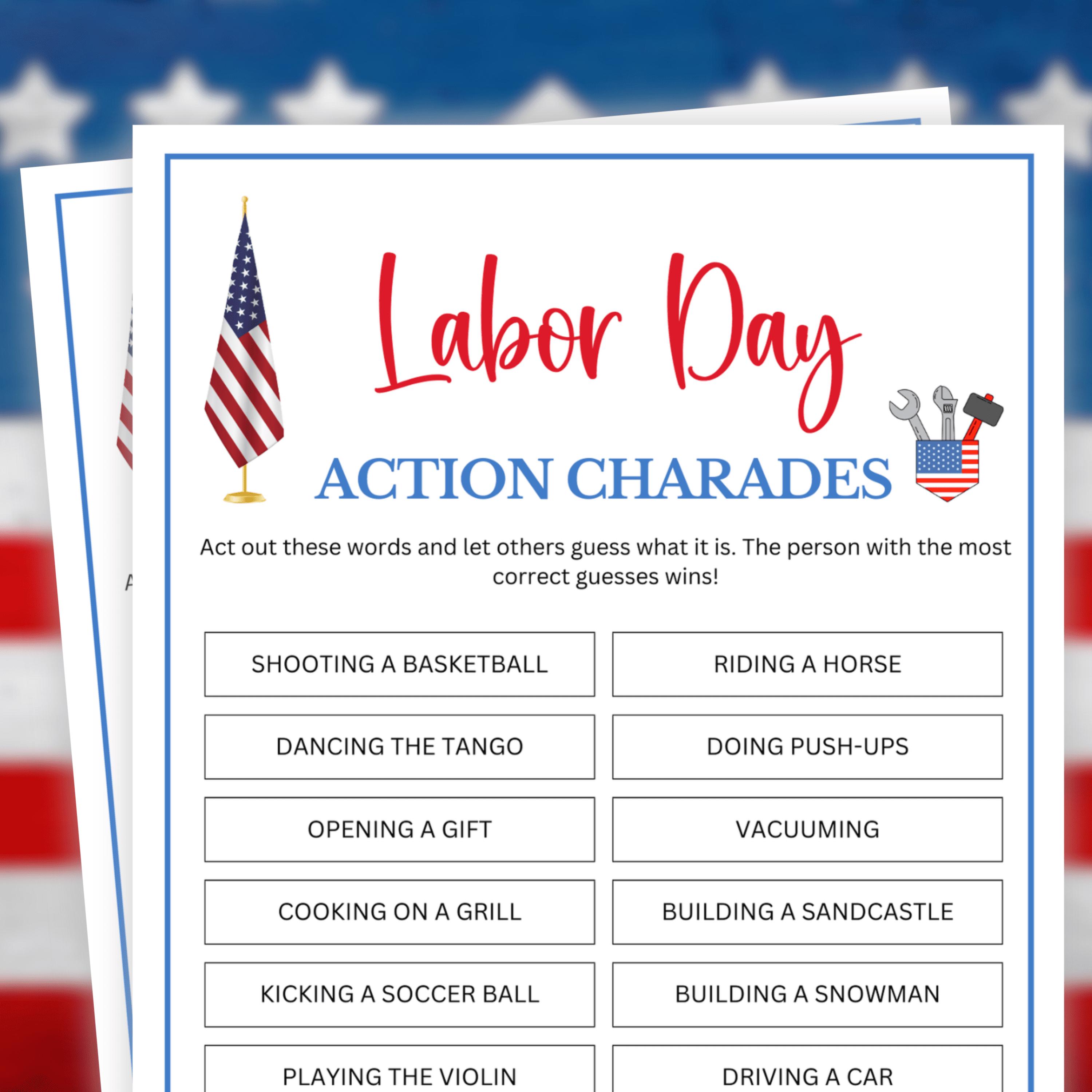 Labor Day Charades, Labor Day Games, Labor Day Party Games, Patriotic ...