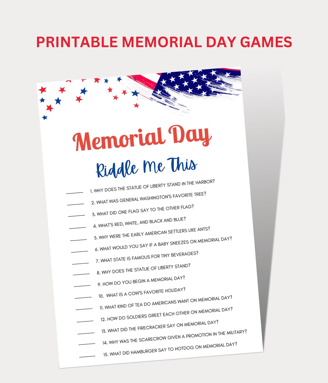 Memorial Day Riddle Me This, Memorial Day Games, Memorial Day Riddles ...