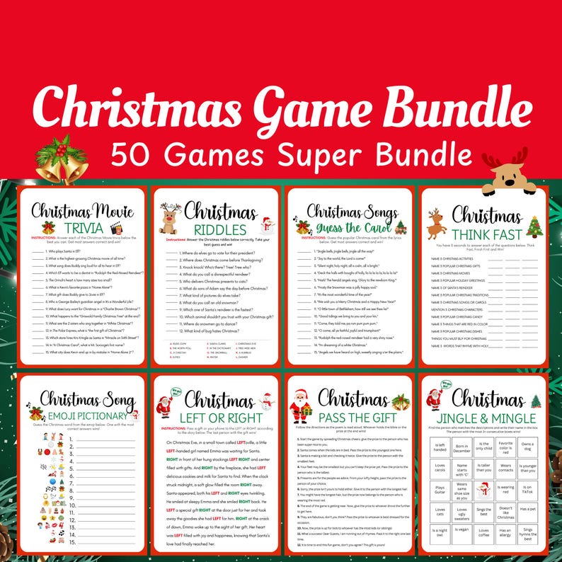 Christmas Games, 50 Game SUPER Bundle, Christmas Party Games, Holiday ...