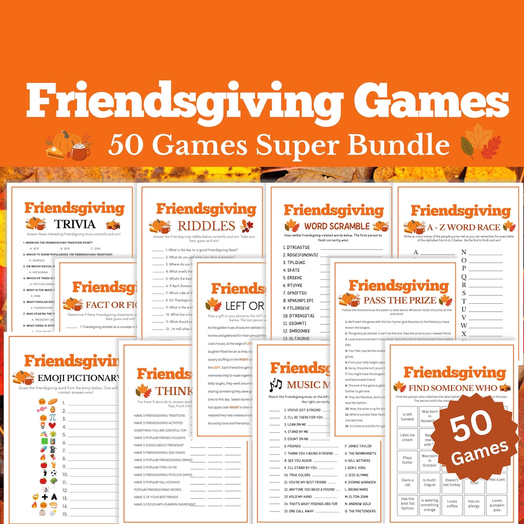 Friendsgiving Games Bundle, 50 Games MEGA Bundle, Friendsgiving Party ...