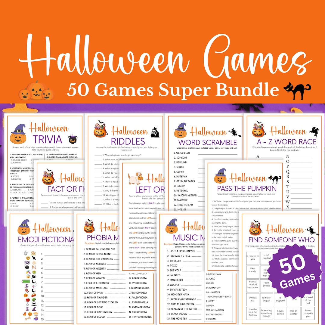 Halloween Games, 50 Game SUPER Bundle, Halloween Party Games, Halloween ...