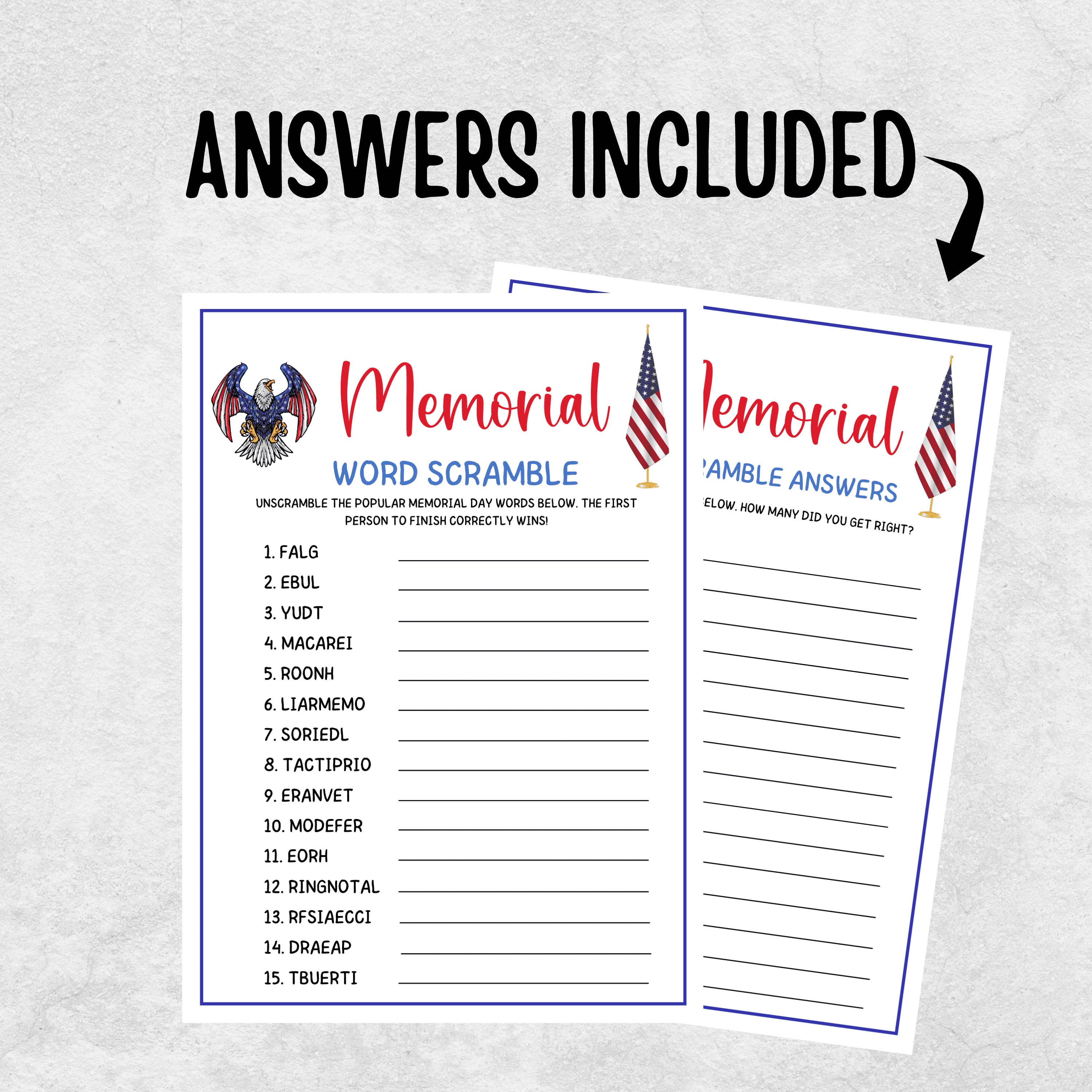 Memorial Day Games, Word Scramble, Memorial Day Party Games for Kids ...