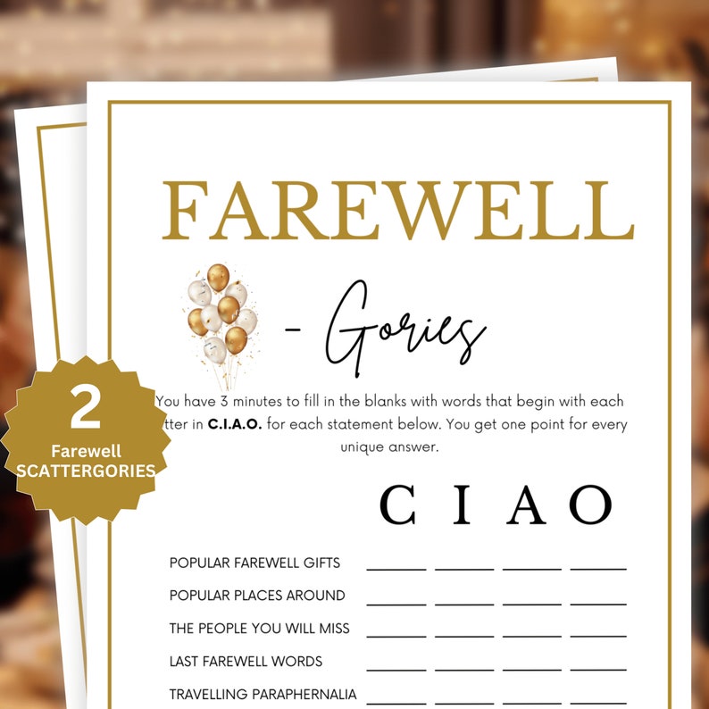 Farewell Party Games, Scattergories, 2-page Scattergories, Farewell ...