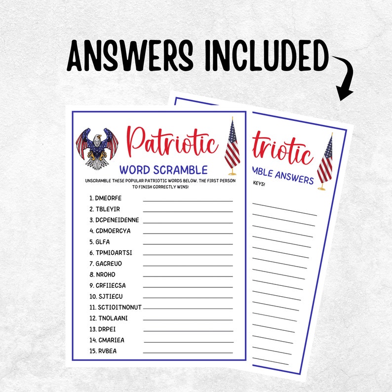 Patriotic Games, Patriotic Word Scramble, Printable Patriotic Games for ...