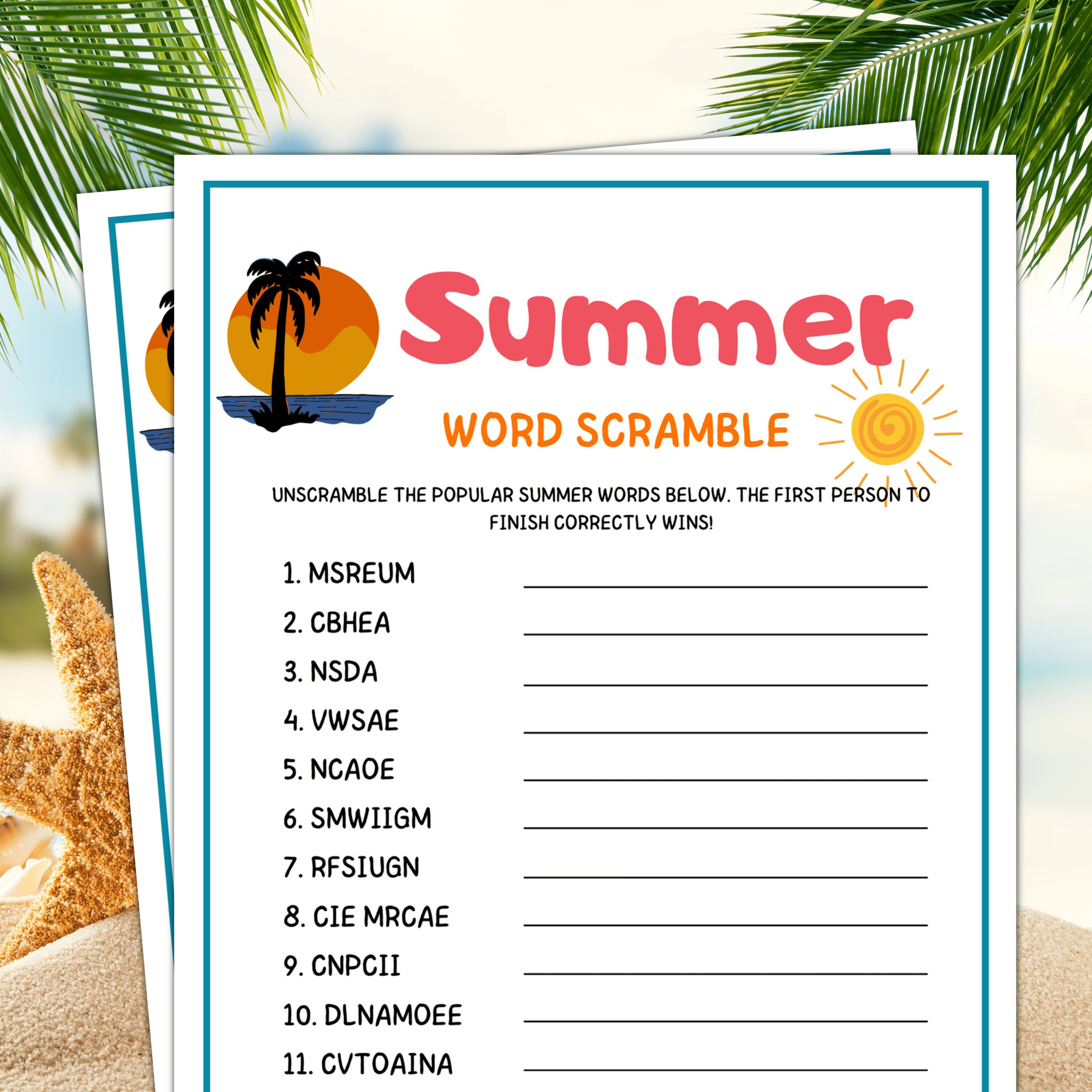 Summer Games, Summer Word Scramble, Summer Party Games, Summertime ...