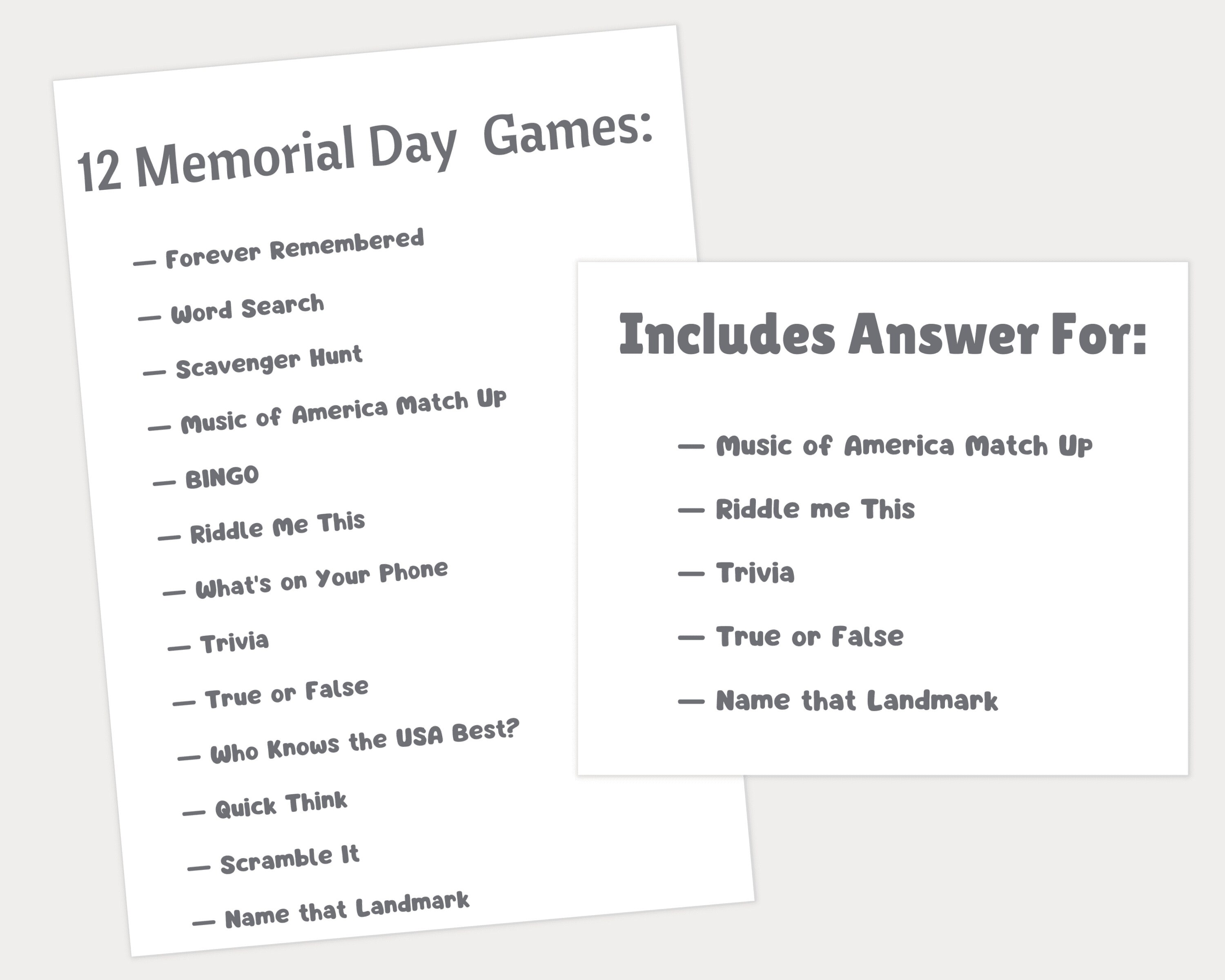 Memorial Day Games, Memorial Day Games for Kids and Adults, Memorial ...