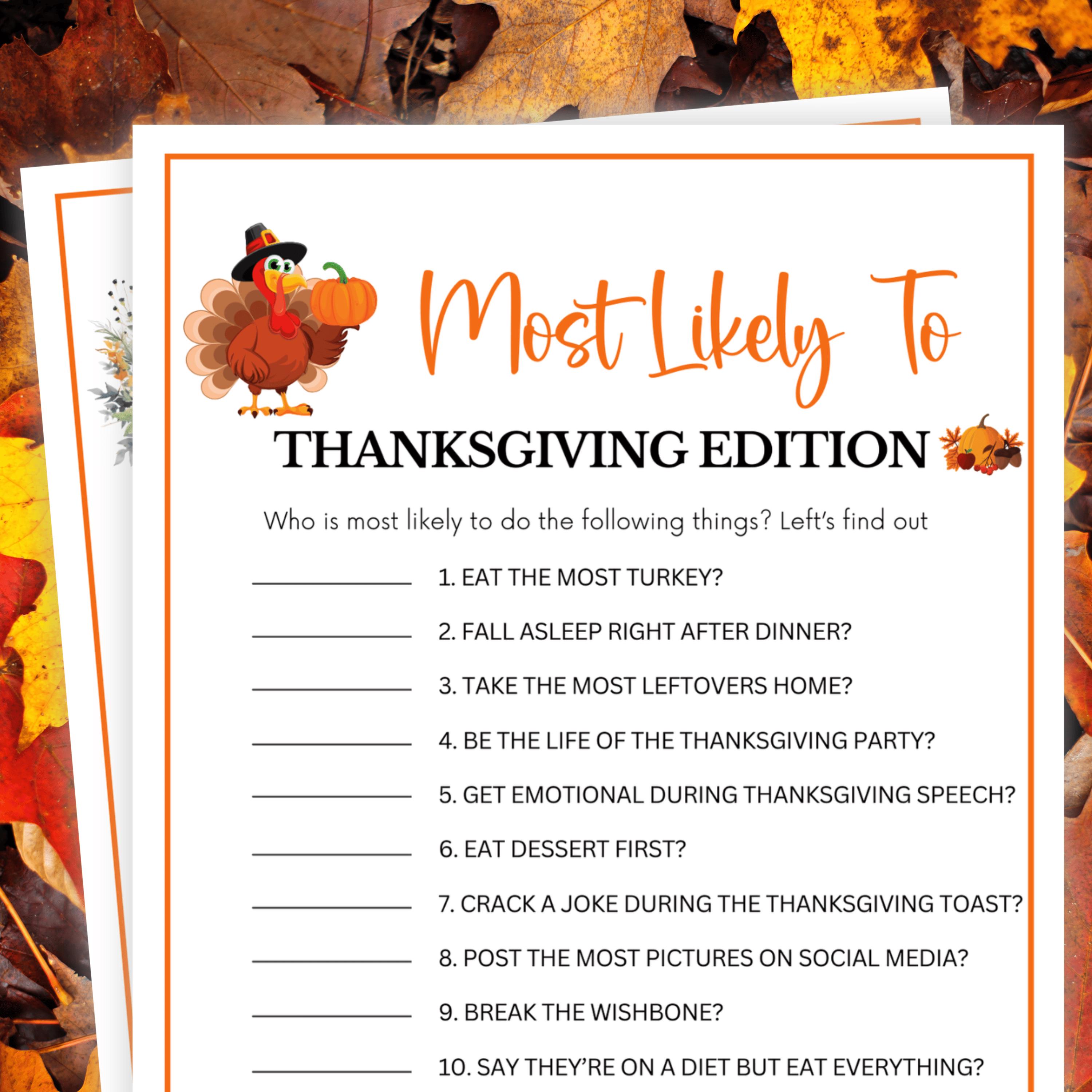 Thanksgiving Games, Most Likely To, Thanksgiving Party Games, Party ...