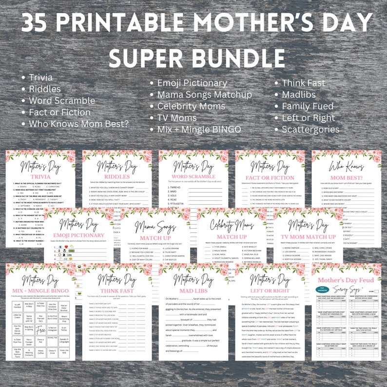 Mothers Day Games Bundle, 35 Games SUPER Bundle, Mothers Day Party ...