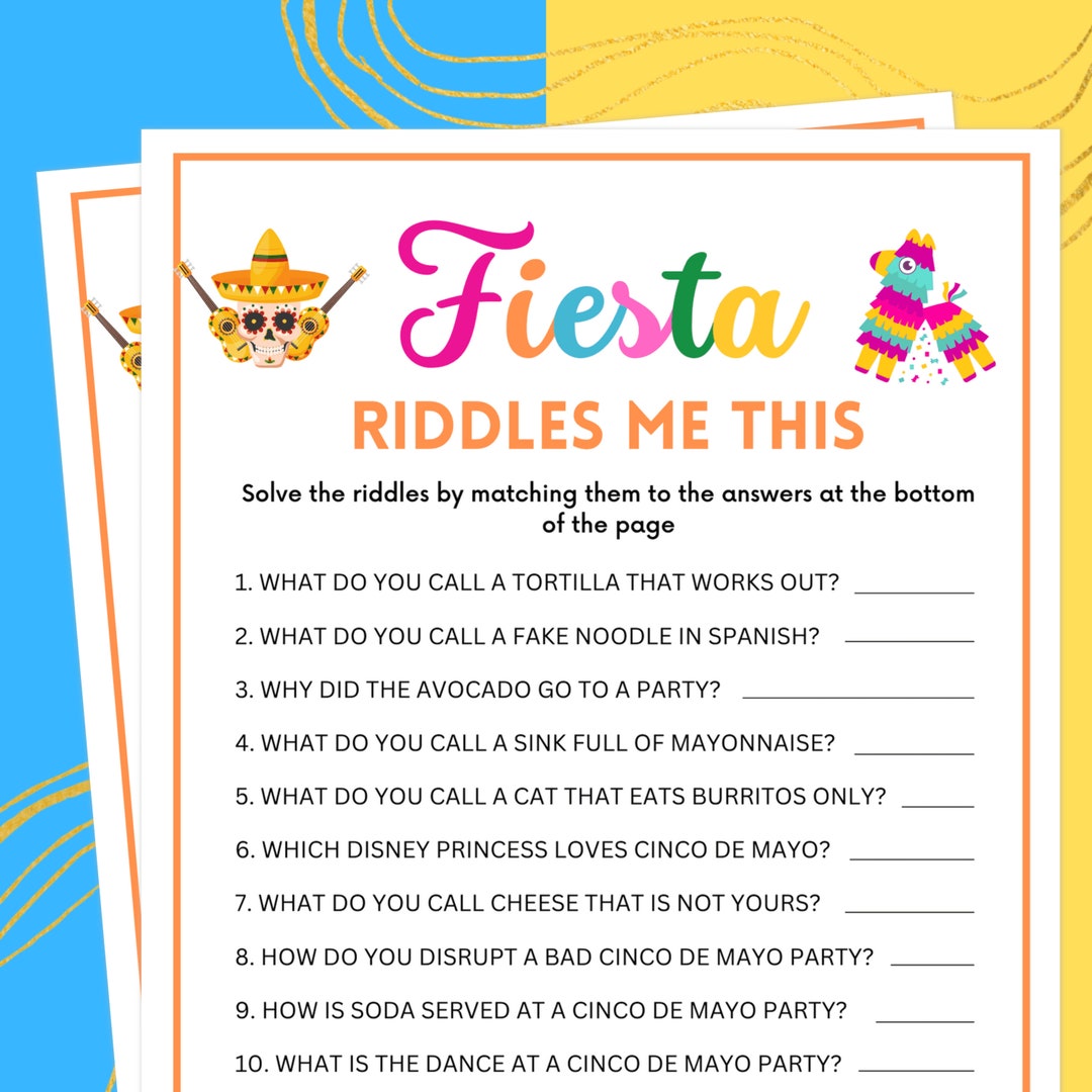 Fiesta Party Trivia, Riddles, Fiesta Games for Birthday, Baby Shower ...