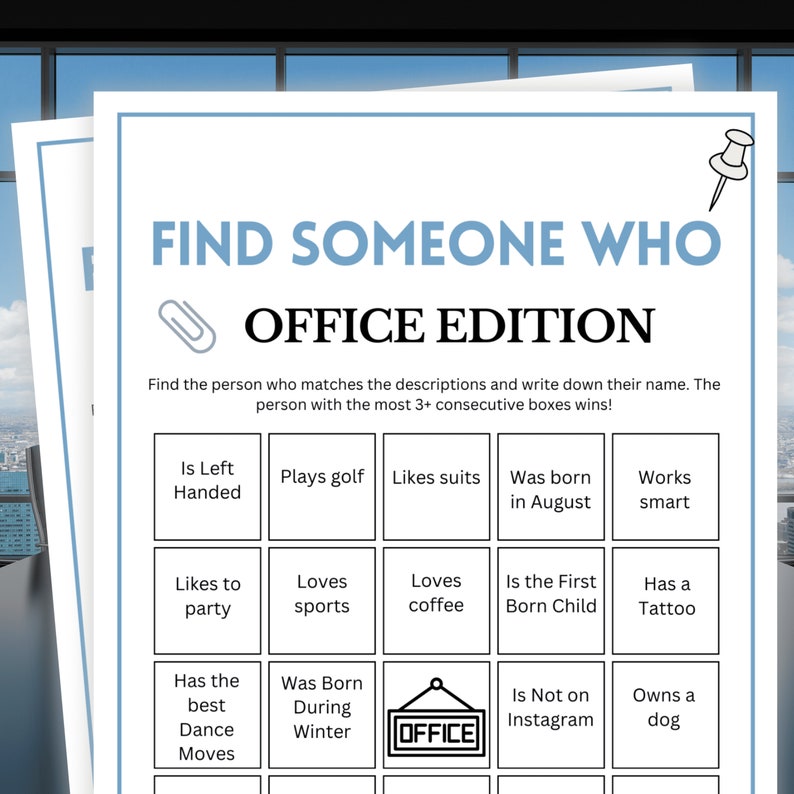 Office Party Games, Find Someone Who BINGO, Office Games, Office Team ...