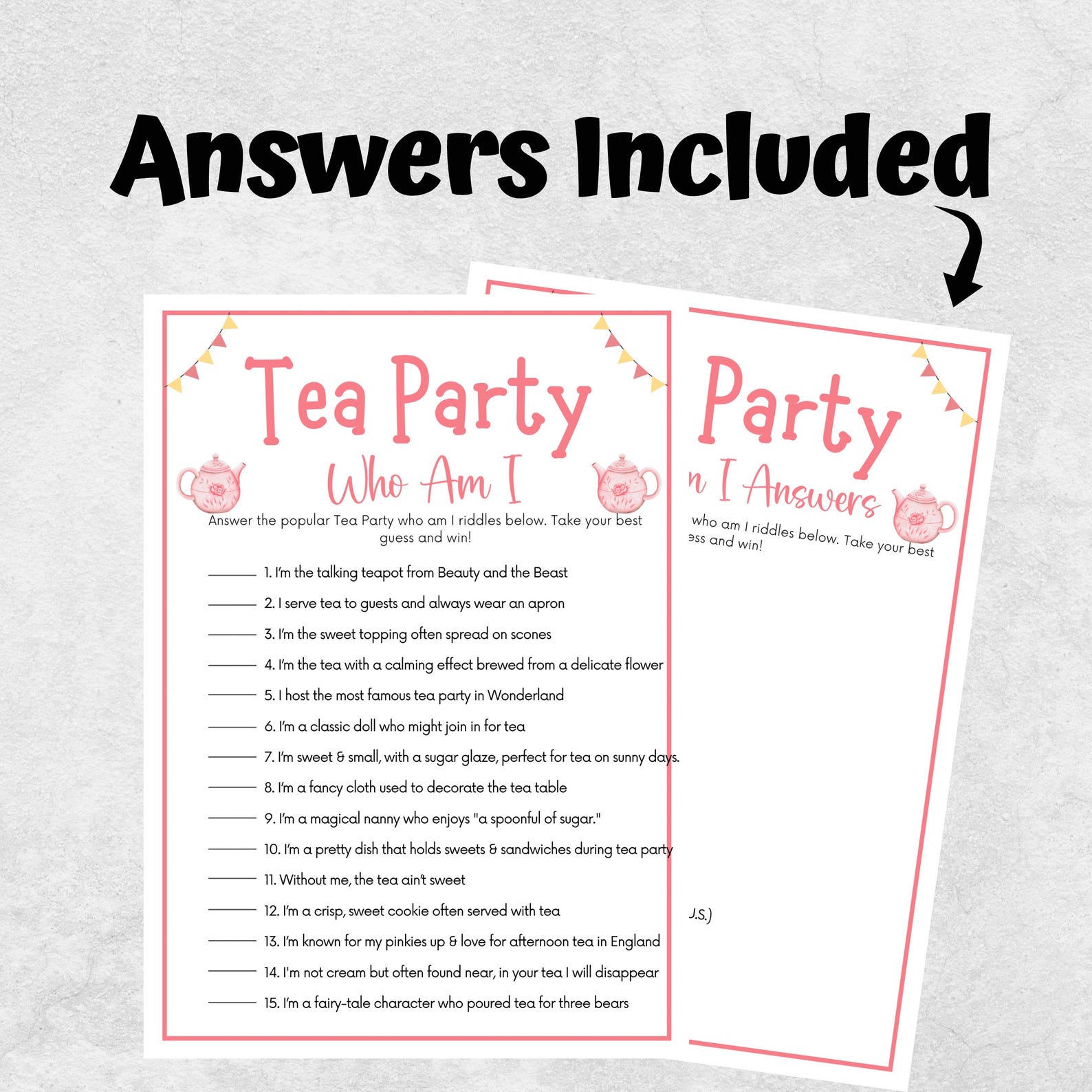 Tea Party Riddles, Who Am I, Tea Party Games, Ladies Tea Party Games ...
