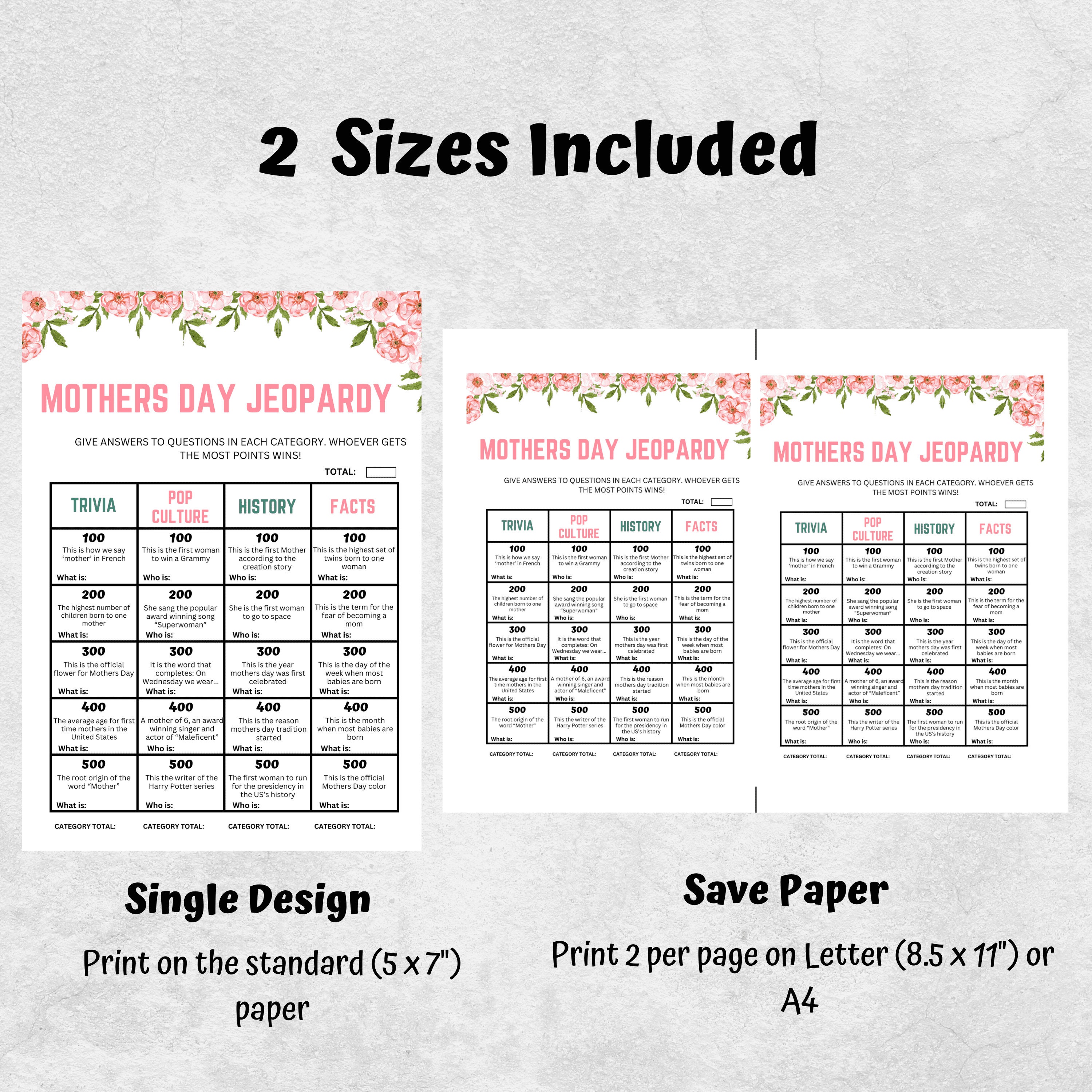 Mothers Day Trivia, Jeopardy, Mothers Day Party Games for Seniors, Kids ...