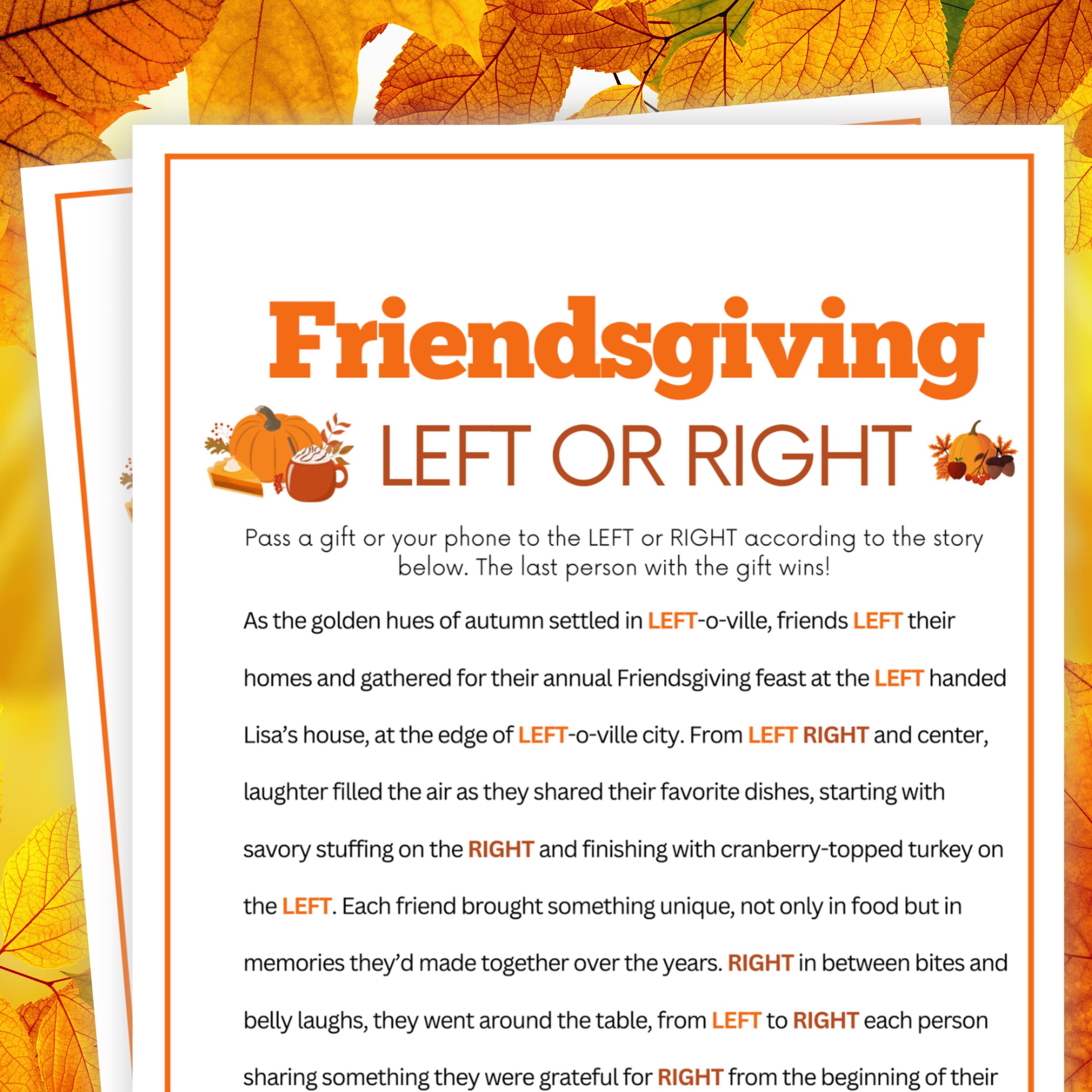 Friendsgiving Games, Left or Right, Friendsgiving Party Games ...