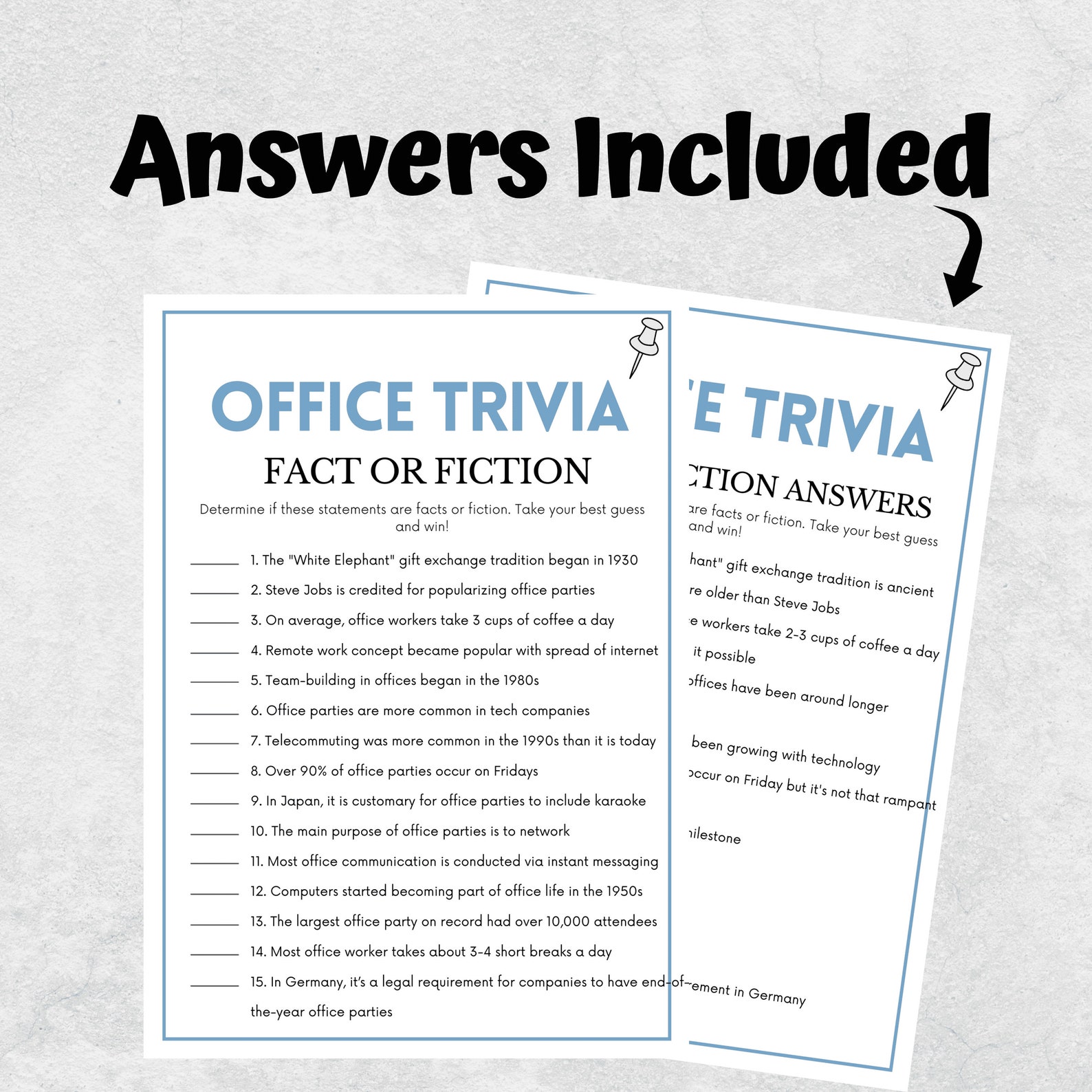 Office Trivia, Office Fact or Fiction Trivia, Work Party Games, Happy ...