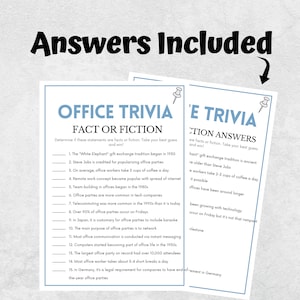 Office Trivia, Office Fact or Fiction Trivia, Work Party Games, Happy ...