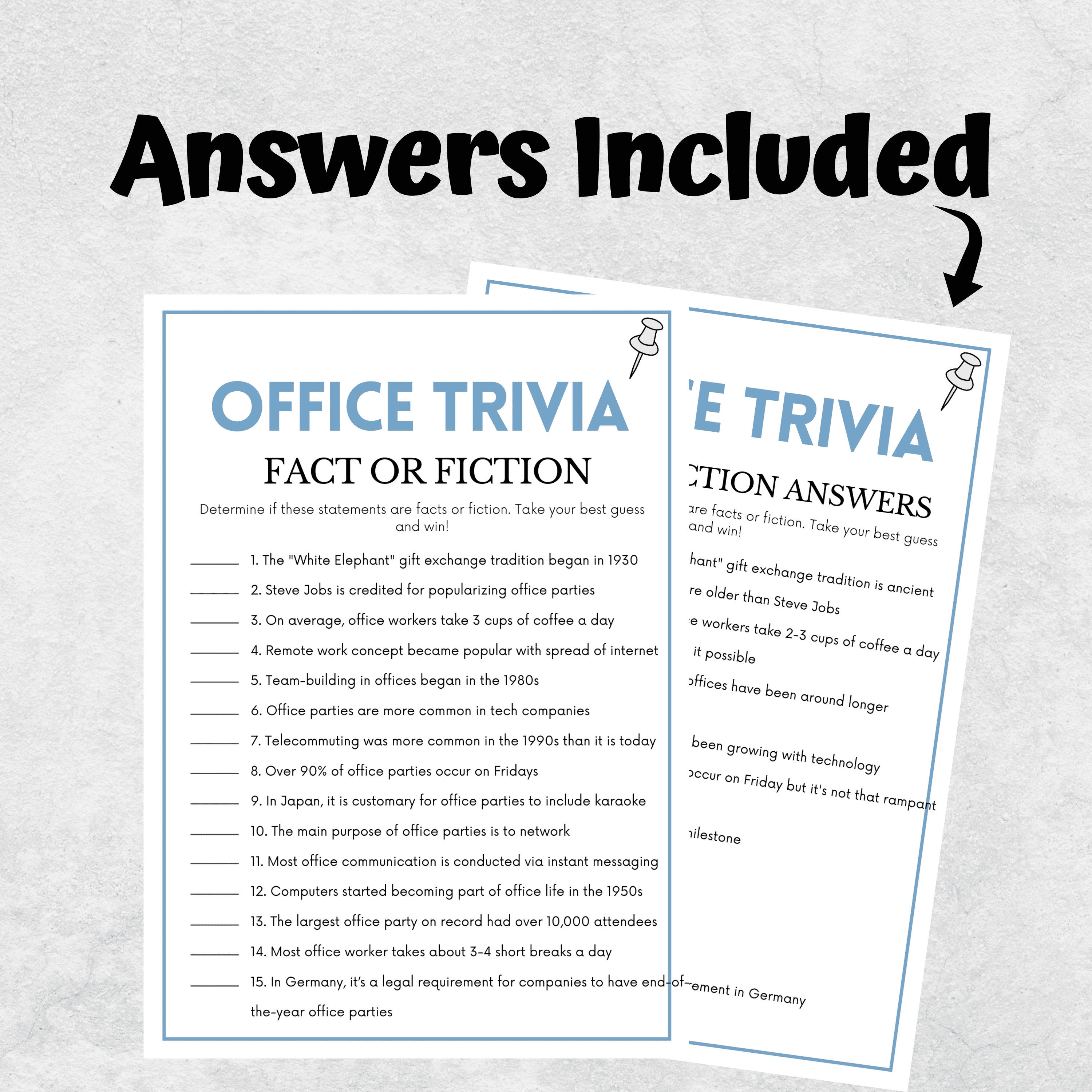 Office Trivia, Office Fact or Fiction Trivia, Work Party Games, Happy ...