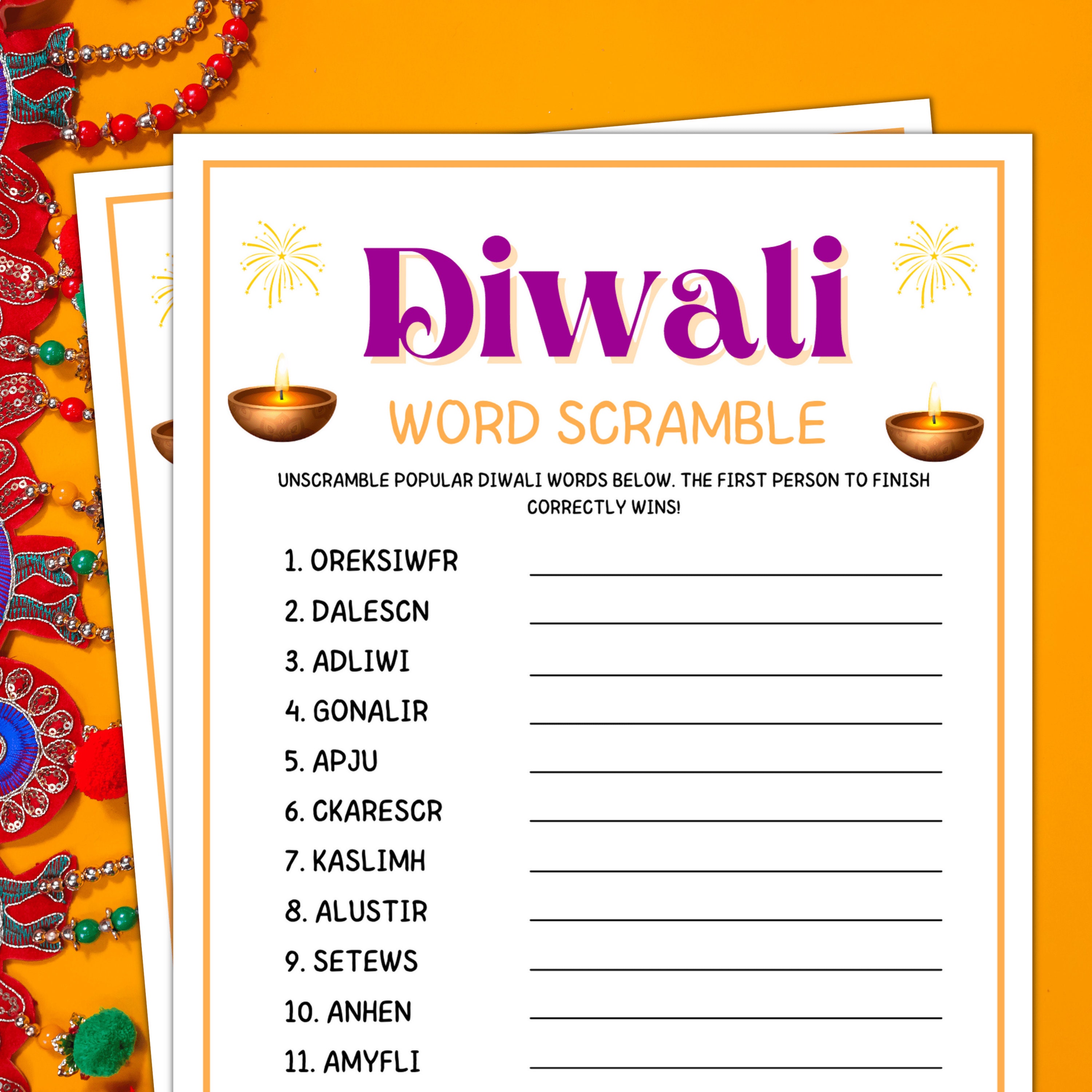 Diwali Games, Word Scramble, Diwali Party Games, Festival of Light ...