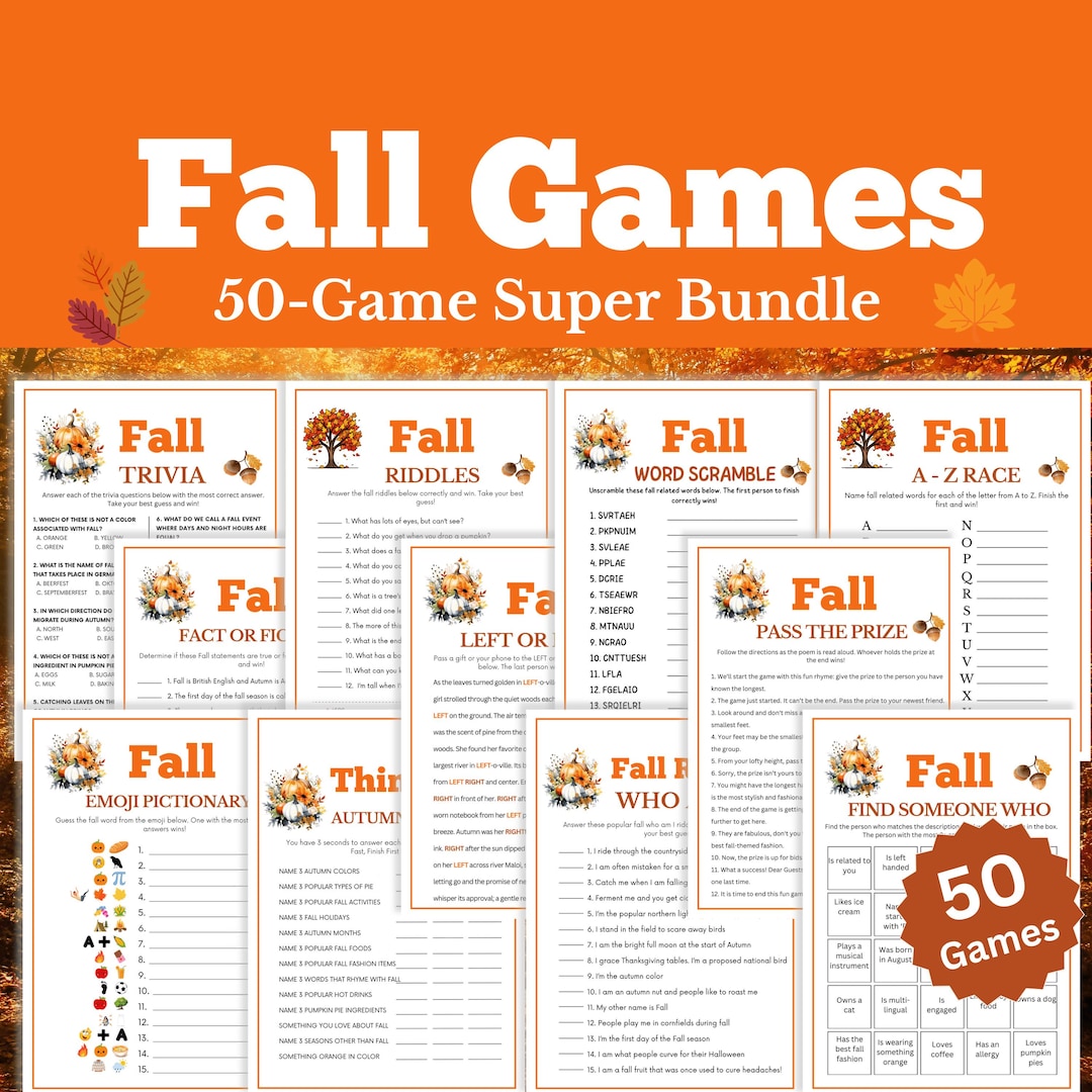 Fall Games, 50 Games SUPER Bundle, Fall Party Games, Autumn Games ...