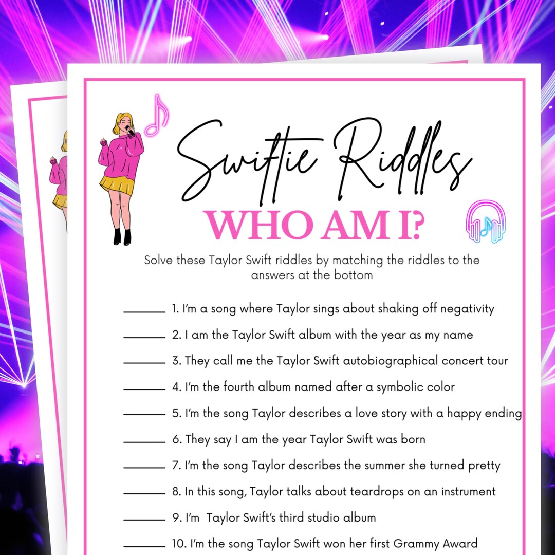 Taylor Swift Games, Who Am I Riddles, Swiftie Riddles, Eras Tour Party ...