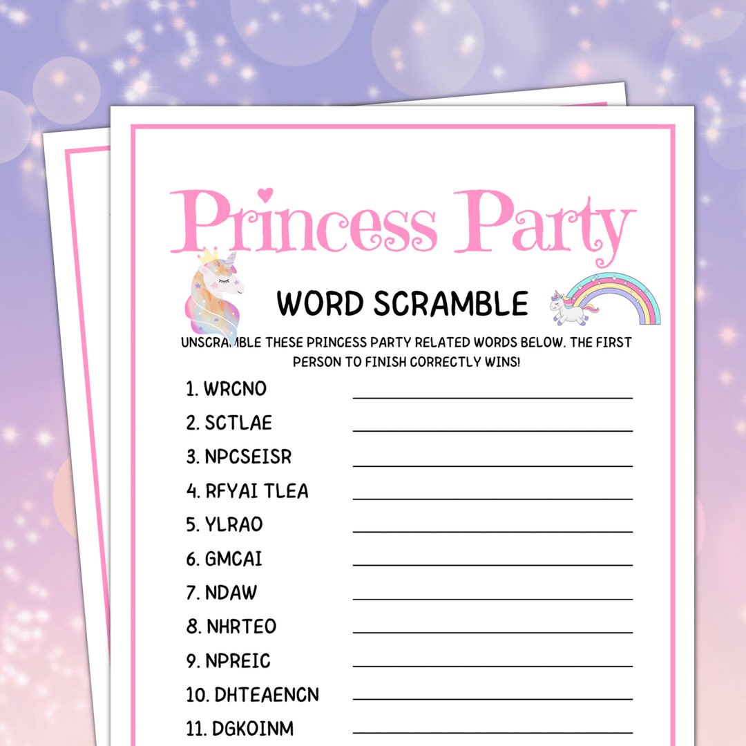 Princess Party Games, Word Scramble, Princess Birthday Party, Teen ...