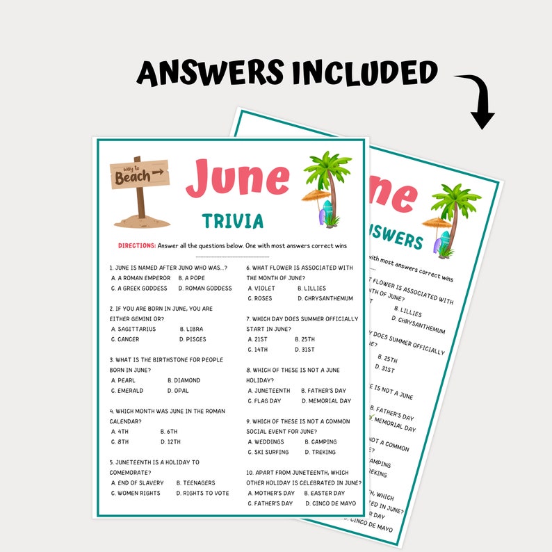 June Trivia, June Games, June Party Games, June Games for Kids, June ...