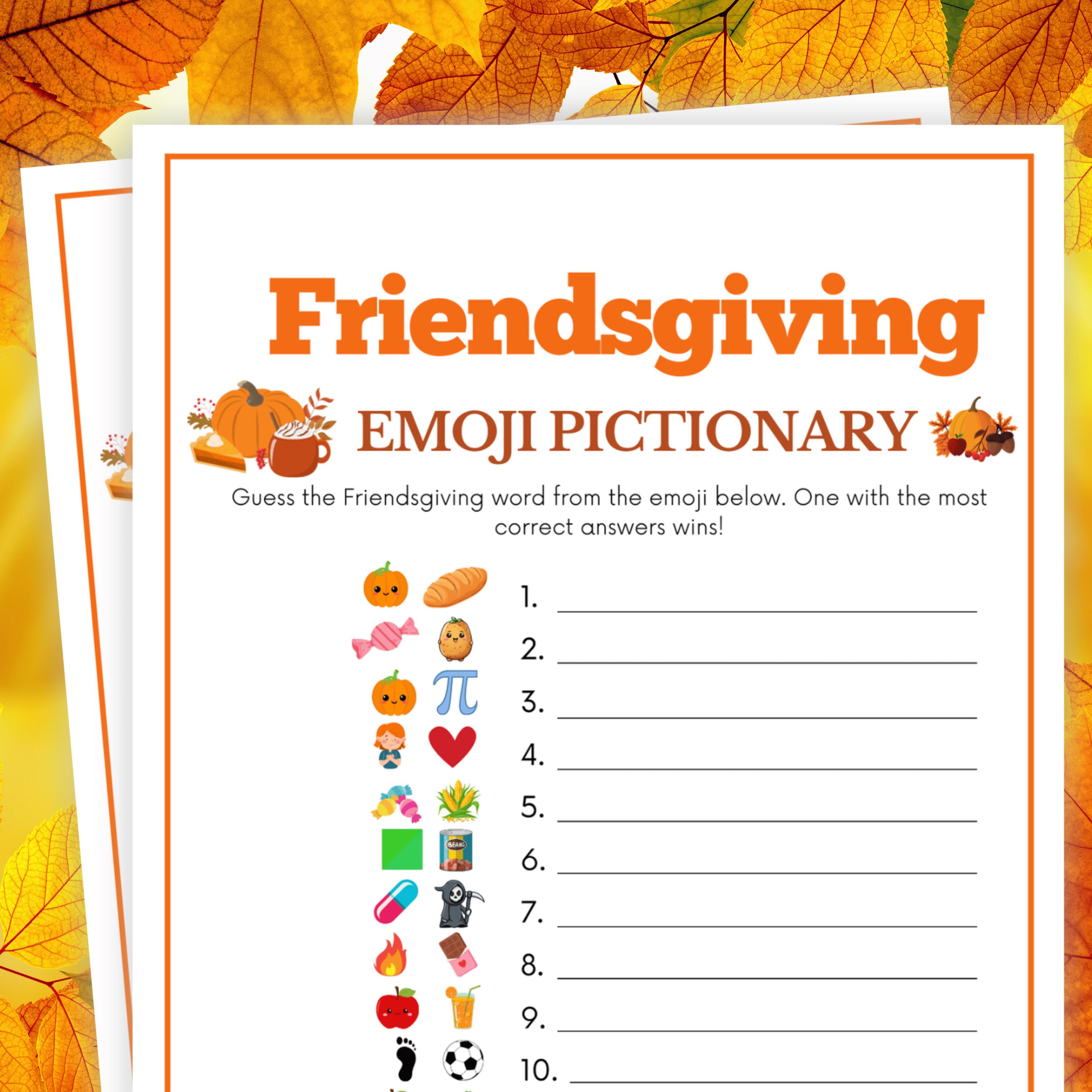 Friendsgiving Games, Emoji Pictionary, Friendsgiving Party Games ...
