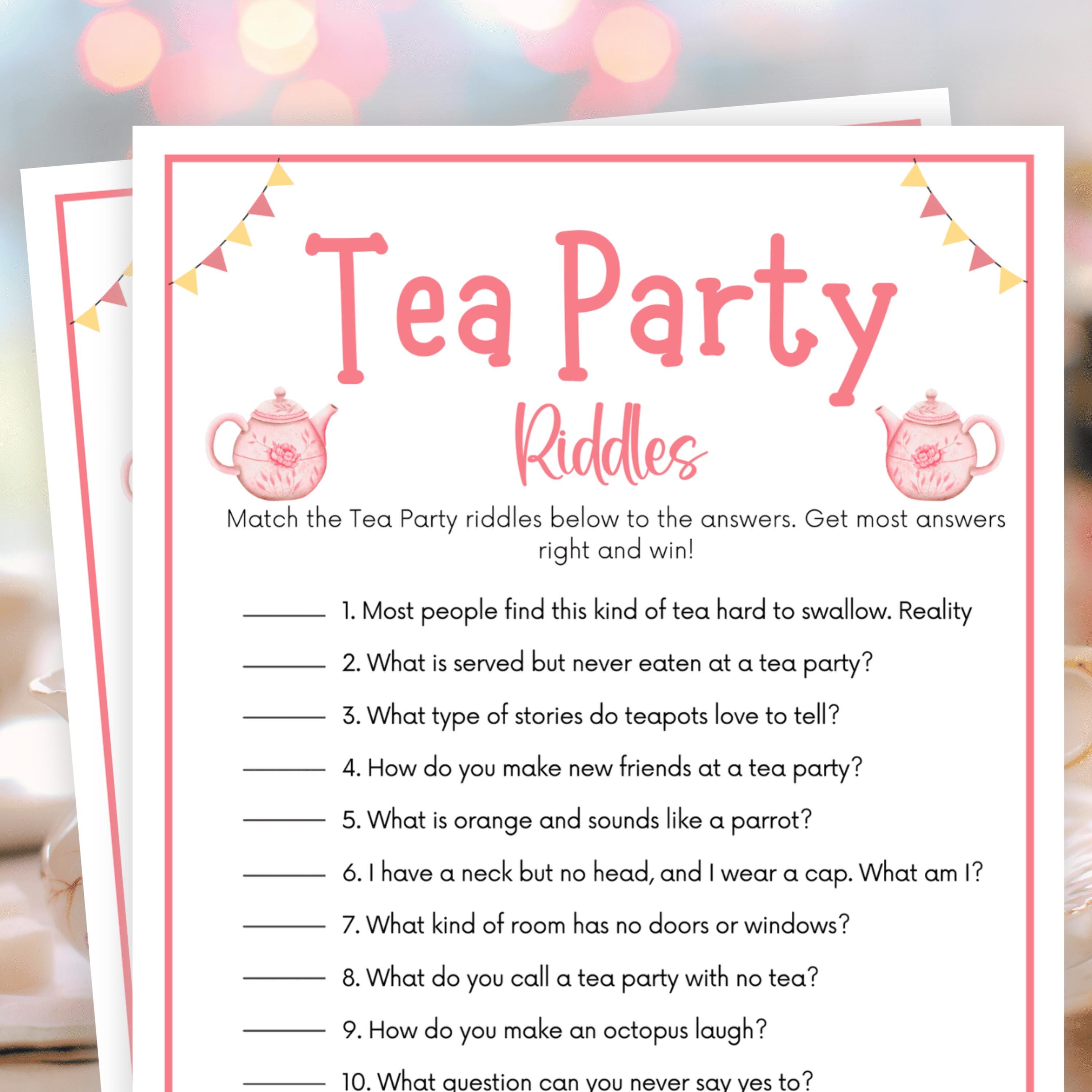 Tea Party Riddles, Tea Party Games, Ladies Tea Party Games, Garden Tea ...