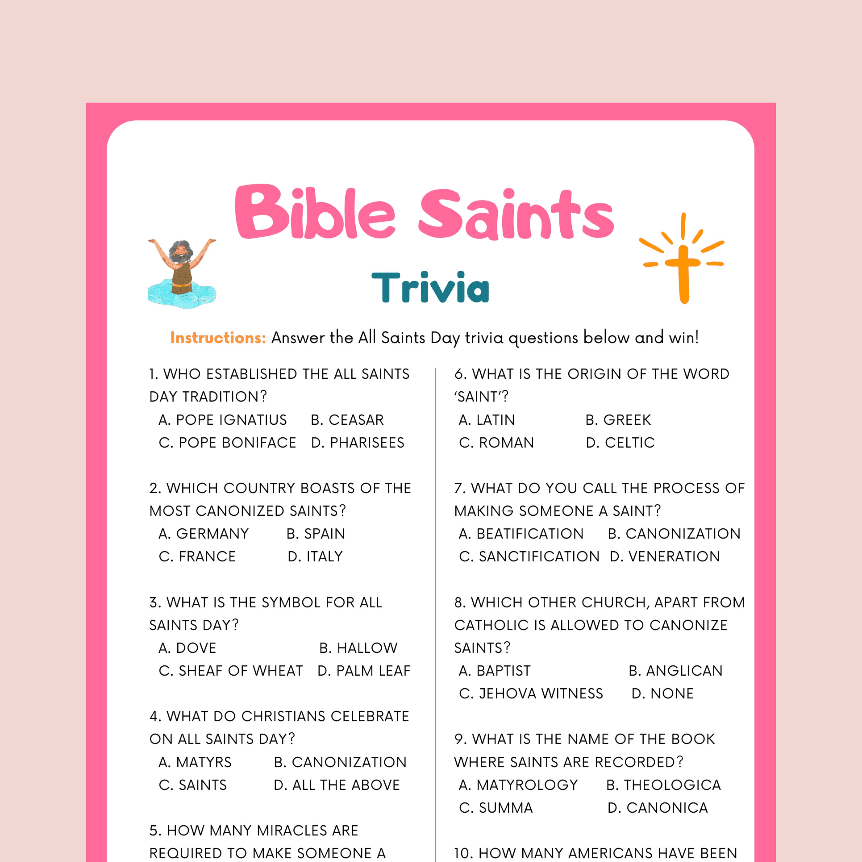 Bible Games, Saints Trivia, Bible Games for Kids, Bible Games for ...