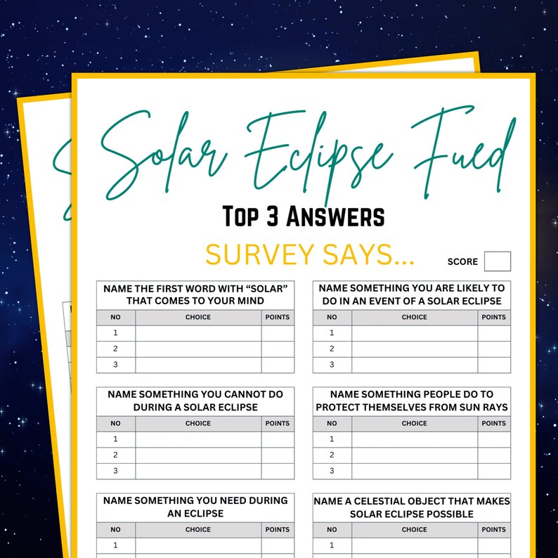 Solar Eclipse Trivia, Family Feud, Party Games for Kids, Adults and ...