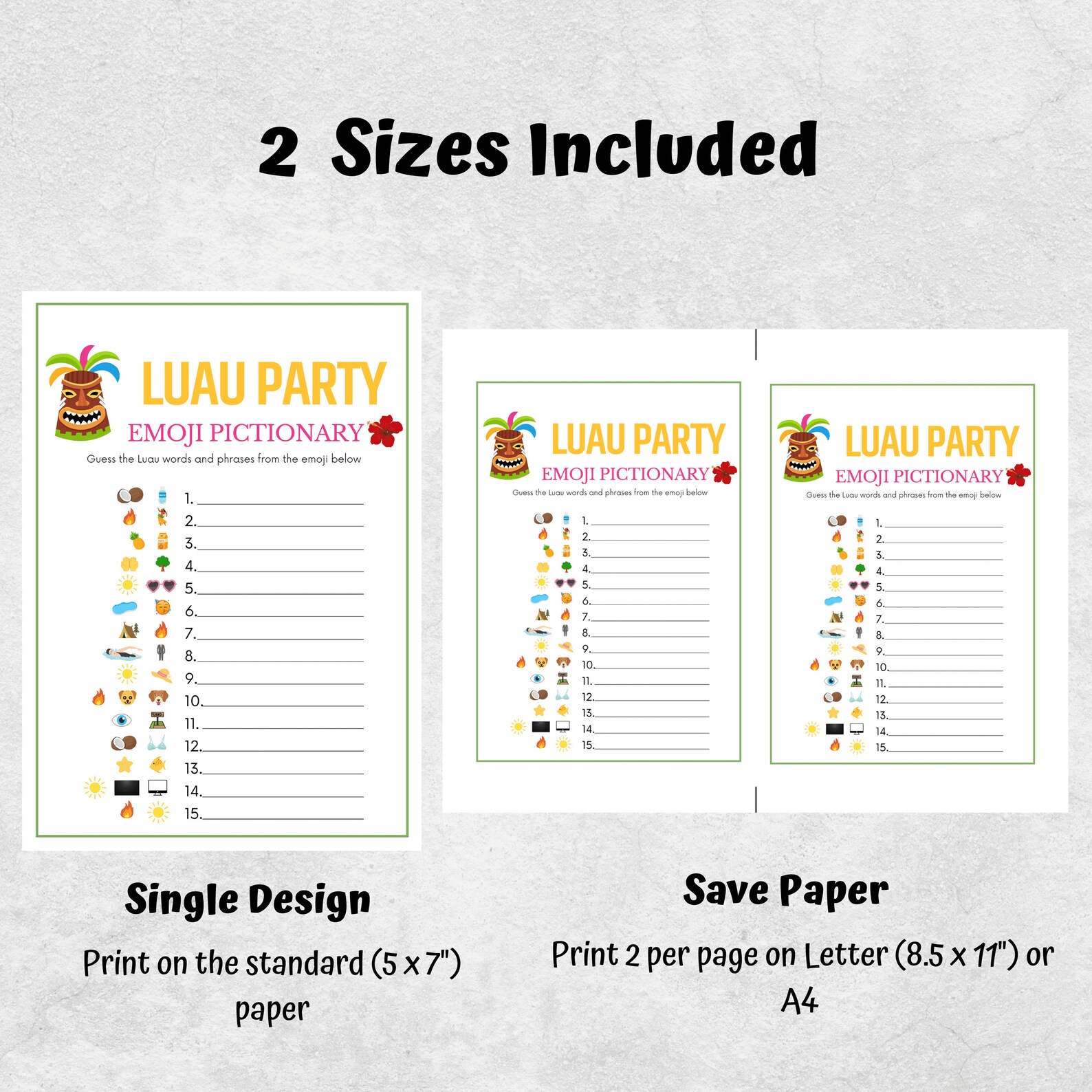 Luau Party Games, Emoji Pictionary, Luau Trivia, Tiki Party Games ...