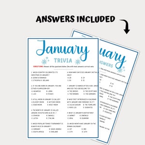 January Trivia Game, Trivia Games for Kids and Adults, Printable ...