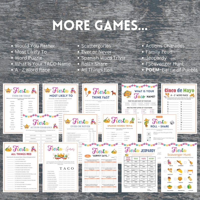 Fiesta Games, 35 Game SUPER Bundle, Fiesta Party Games, Birthday Fiesta ...